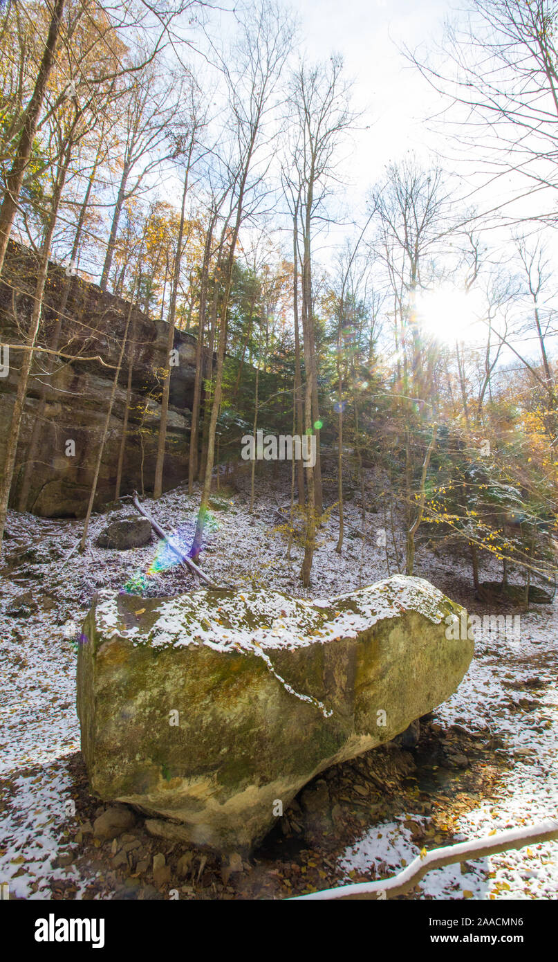 Hemlock Cliffs After a Light Snow, Indiana Stock Photo - Alamy