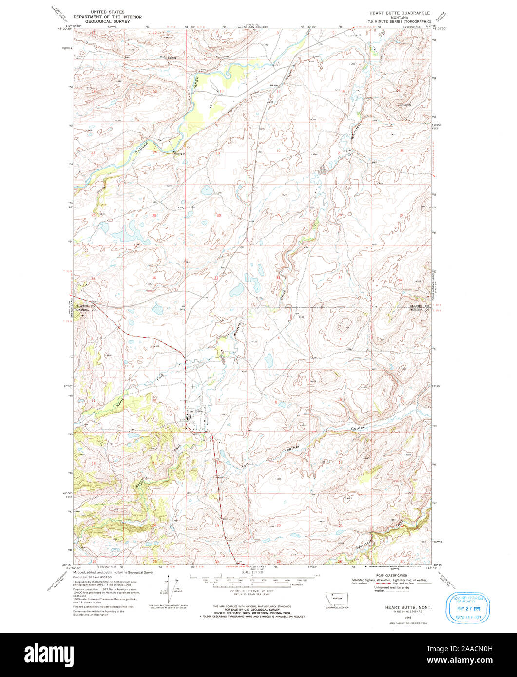 USGS TOPO Map Montana MT Heart Butte 264332 1968 24000 Restoration ...