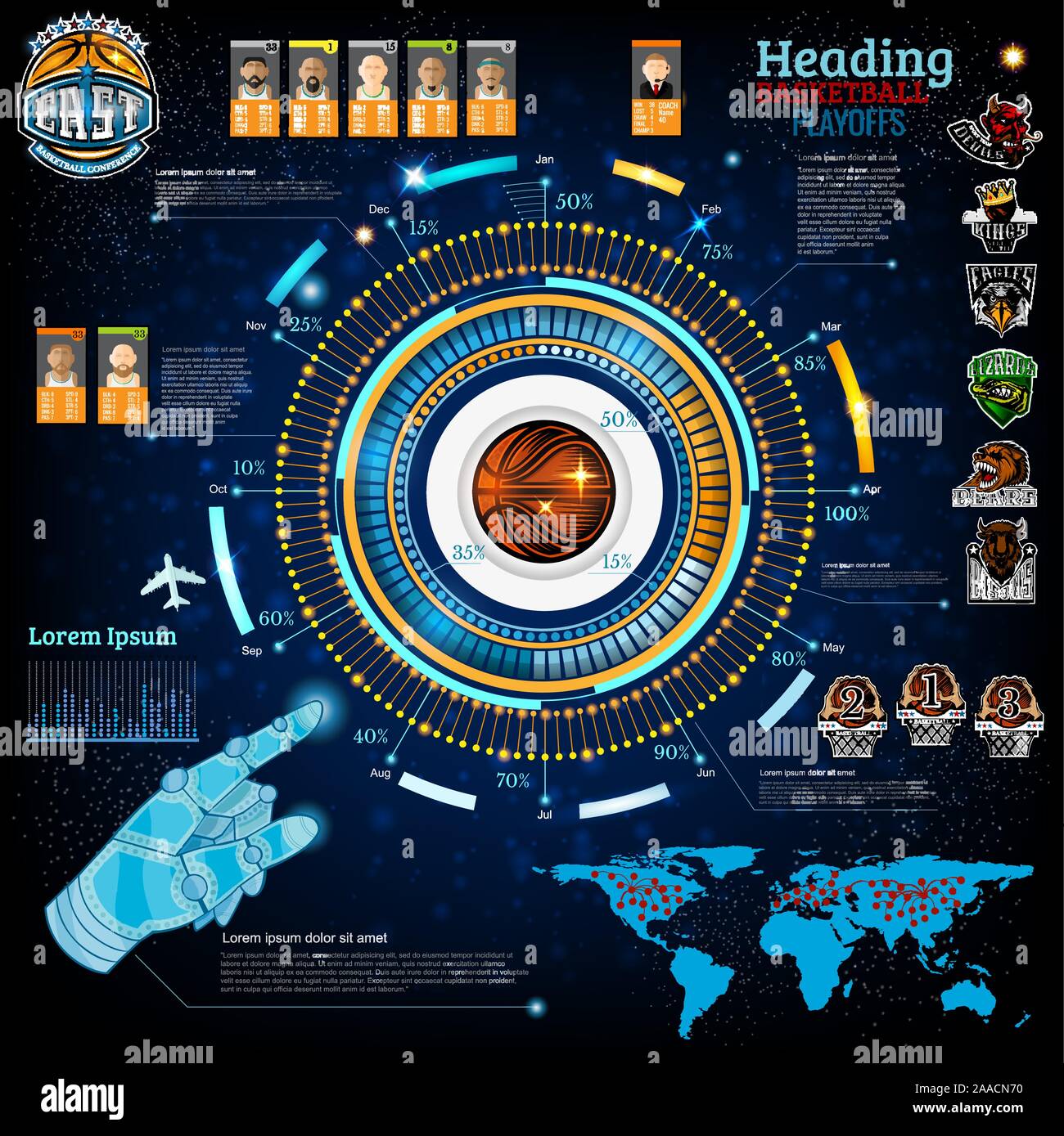 Abstract basketball infographic in computer game style. Vector ...