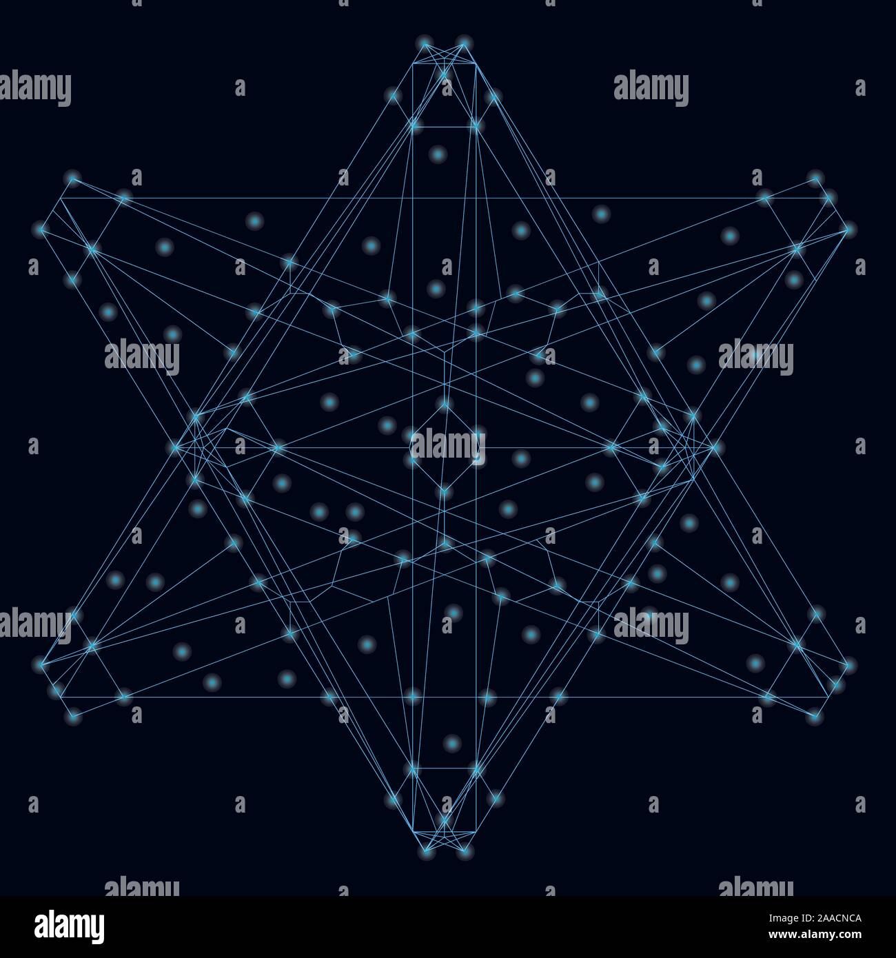 Abstract geometric shape of their blue lines on a dark background with ...