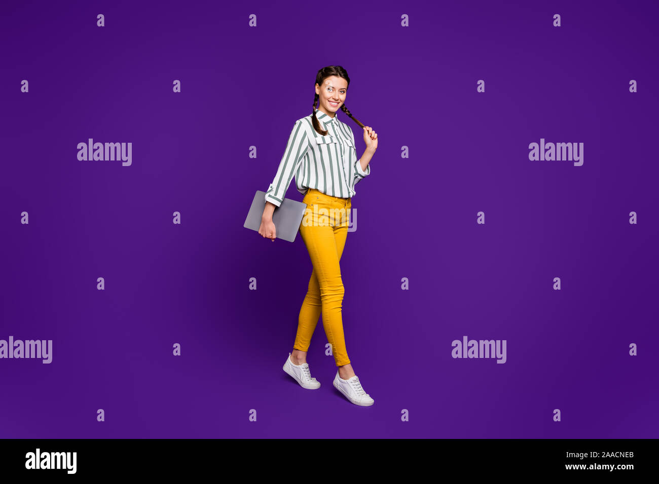 Full body photo of beautiful business lady holding notebook hands ...