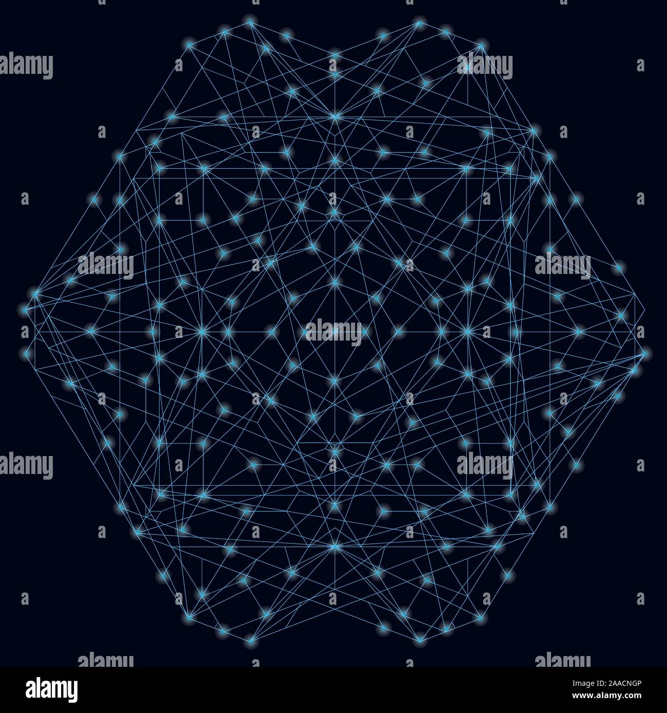 Abstract geometric shape of their blue lines on a dark background with ...