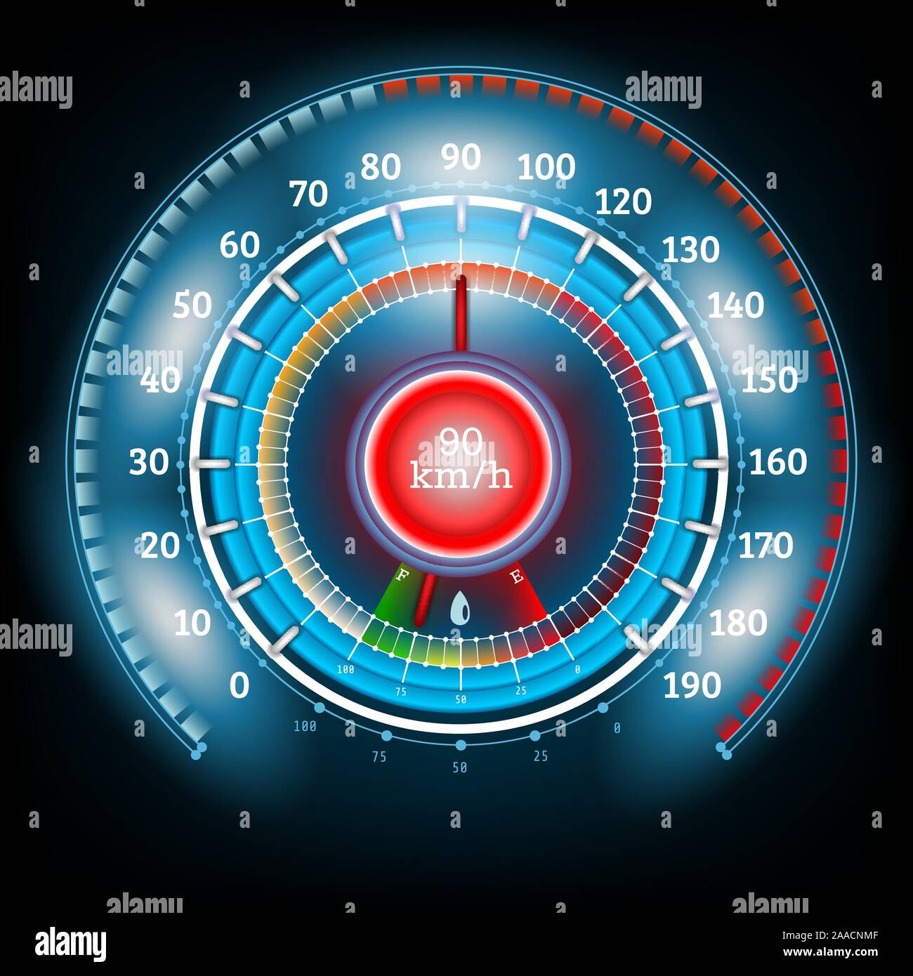 car round abstract shiny speedometer with arrow indicators fuel Stock ...