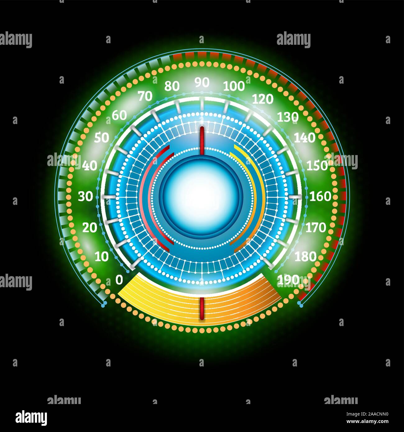 car round abstract green shiny speedometer with arrow indicators Stock ...