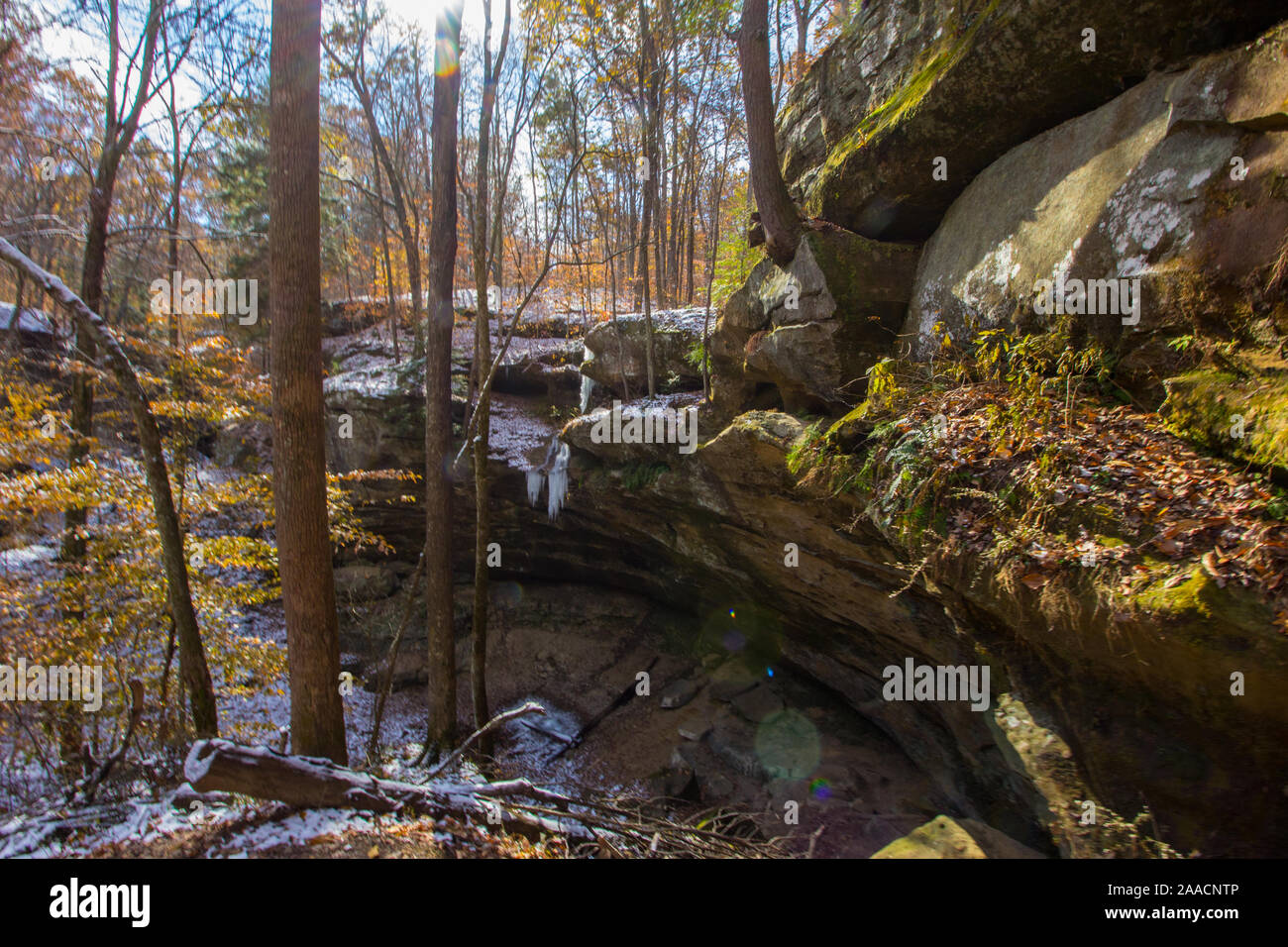 Hemlock Cliffs After a Light Snow, Indiana Stock Photo - Alamy