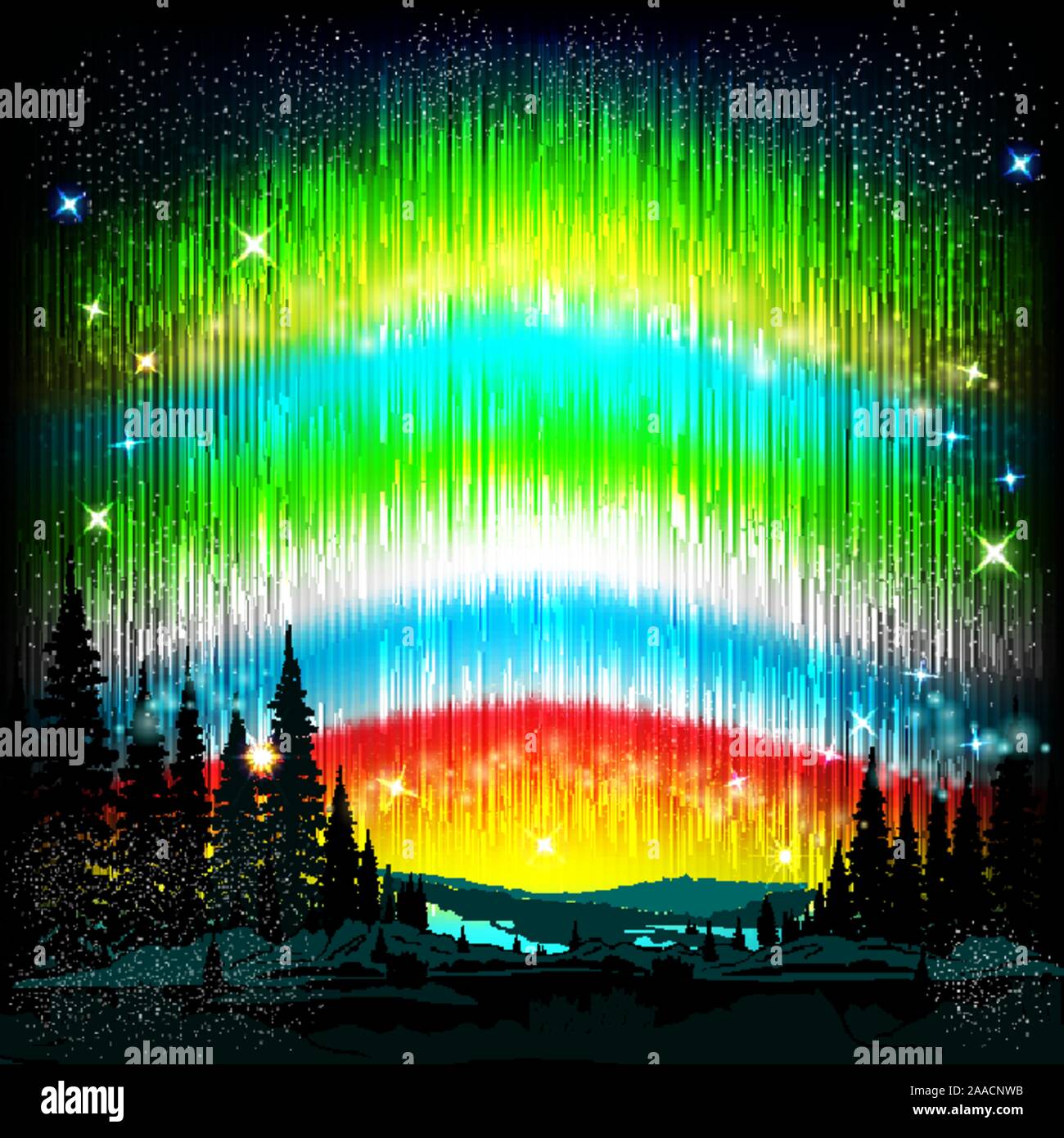 Northern Lights Vector Forest Aurora Borealis Illustrations And