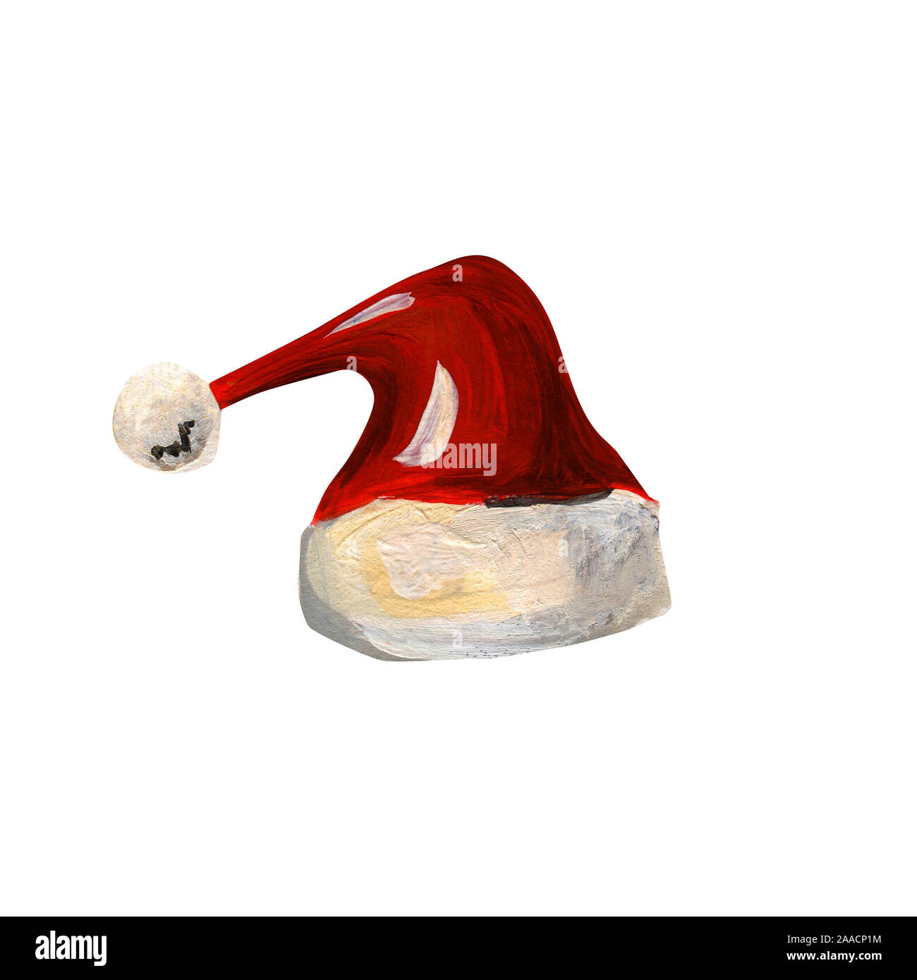 Santa Claus hat, side view. Red hat with white fur and pompom hand ...