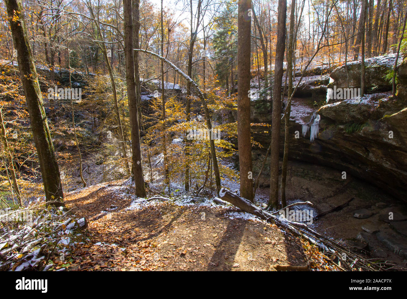 Hemlock Cliffs After a Light Snow, Indiana Stock Photo - Alamy