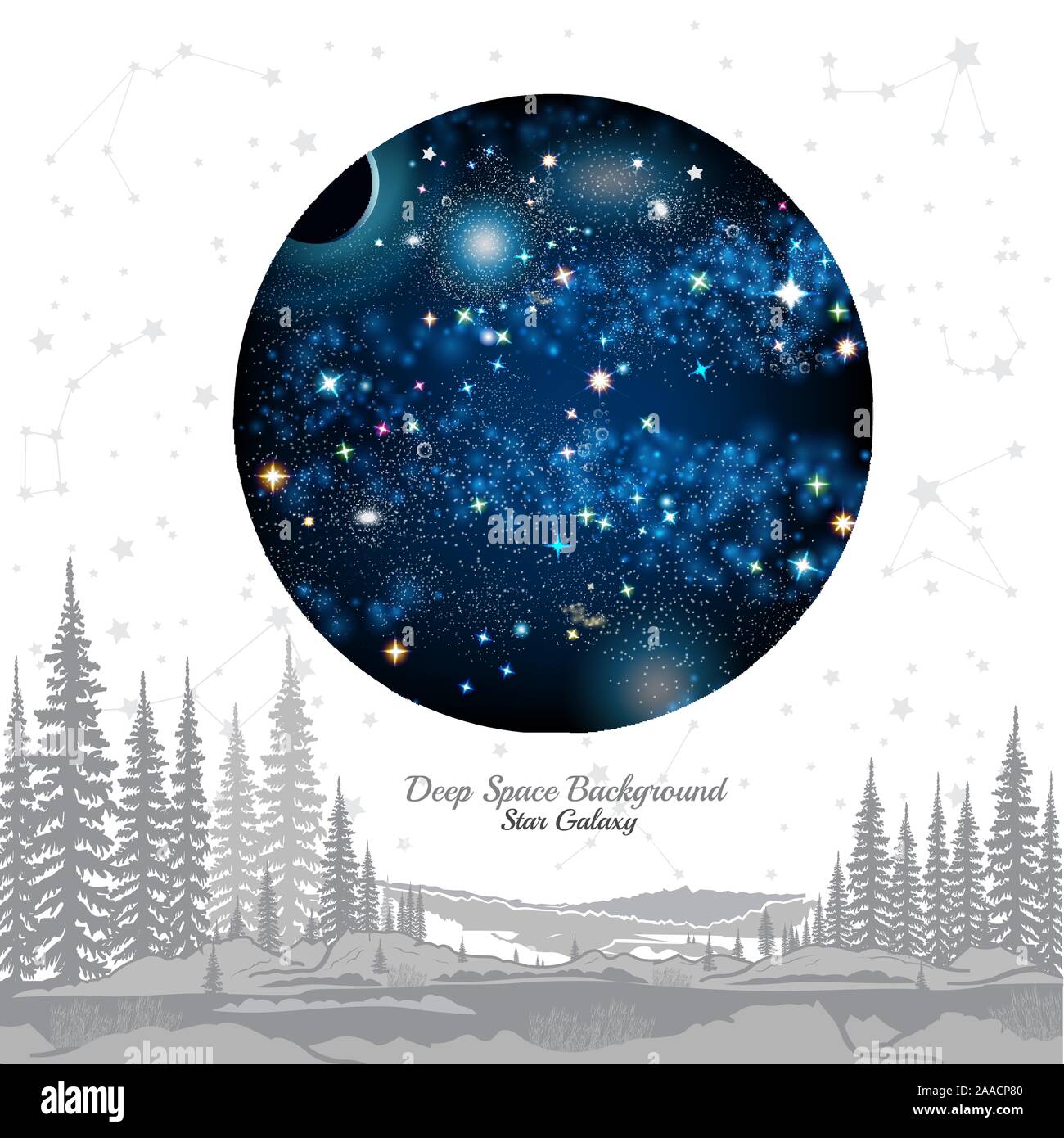 round space with stars planets in space on white background with grey ...