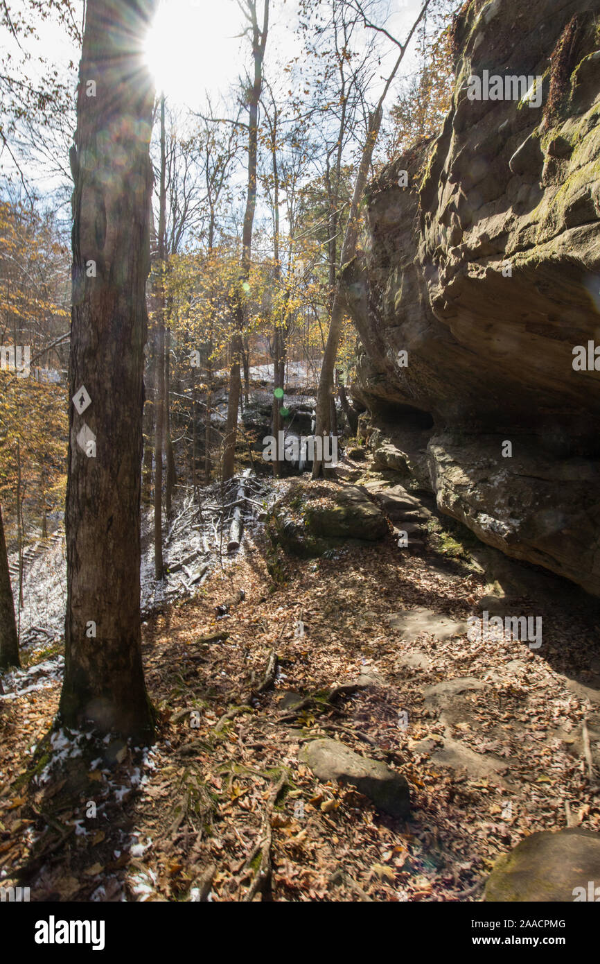 Hemlock Cliffs After a Light Snow, Indiana Stock Photo - Alamy