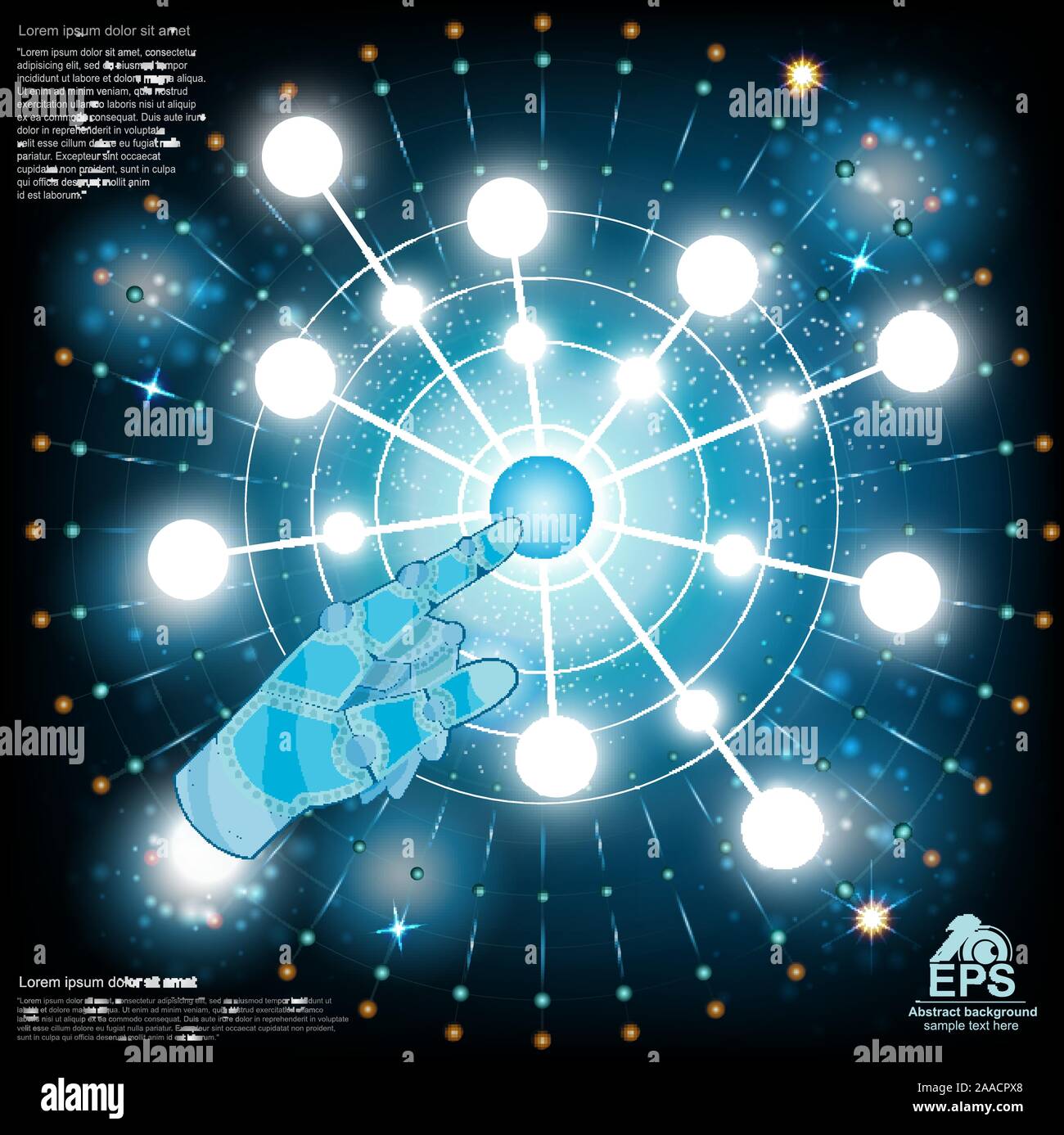 virtual high tech construction or graphic and hand pointer touch circle ...