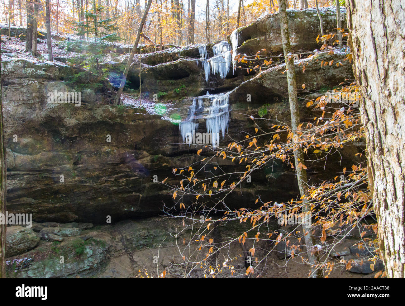 Hemlock Cliffs After a Light Snow, Indiana Stock Photo - Alamy