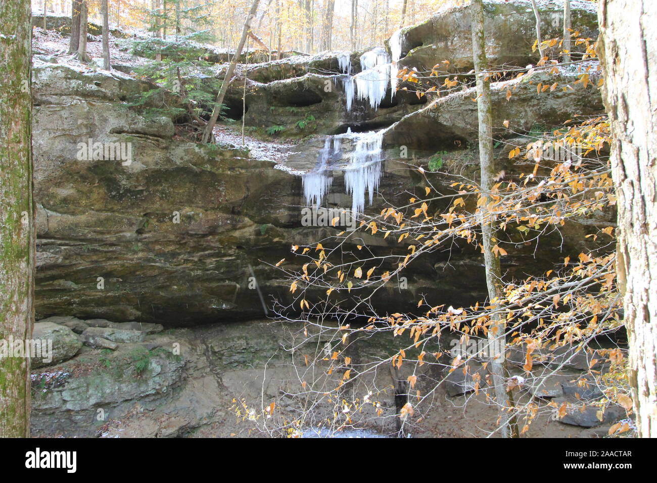 Hemlock Cliffs After a Light Snow, Indiana Stock Photo - Alamy