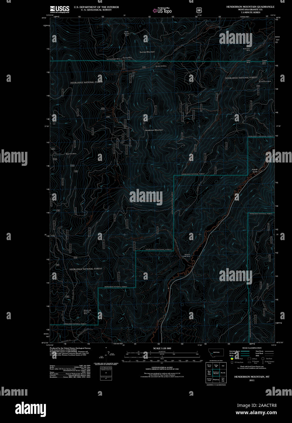 USGS TOPO Map Montana MT Henderson Mountain 20110525 TM Inverted ...