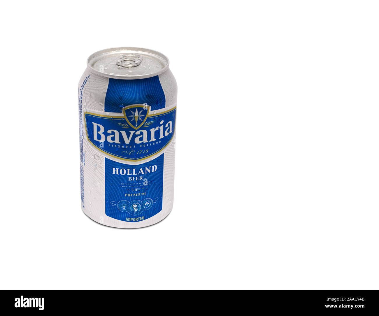 Italy - november 8, 2019: can of Bavaria Holland beer on white ...