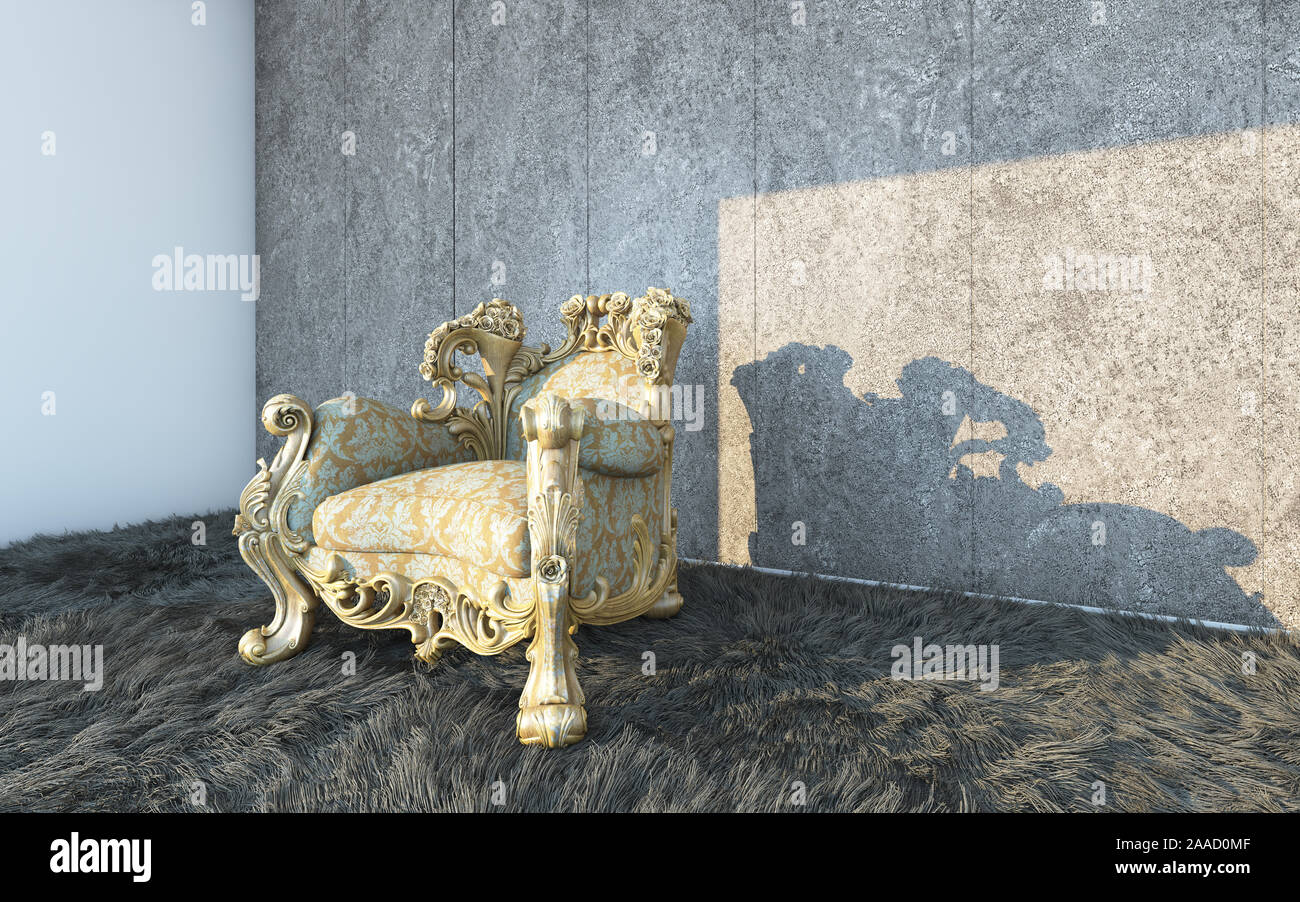 Classic Curved Chair On A Textured Wall Stock Photo - Alamy