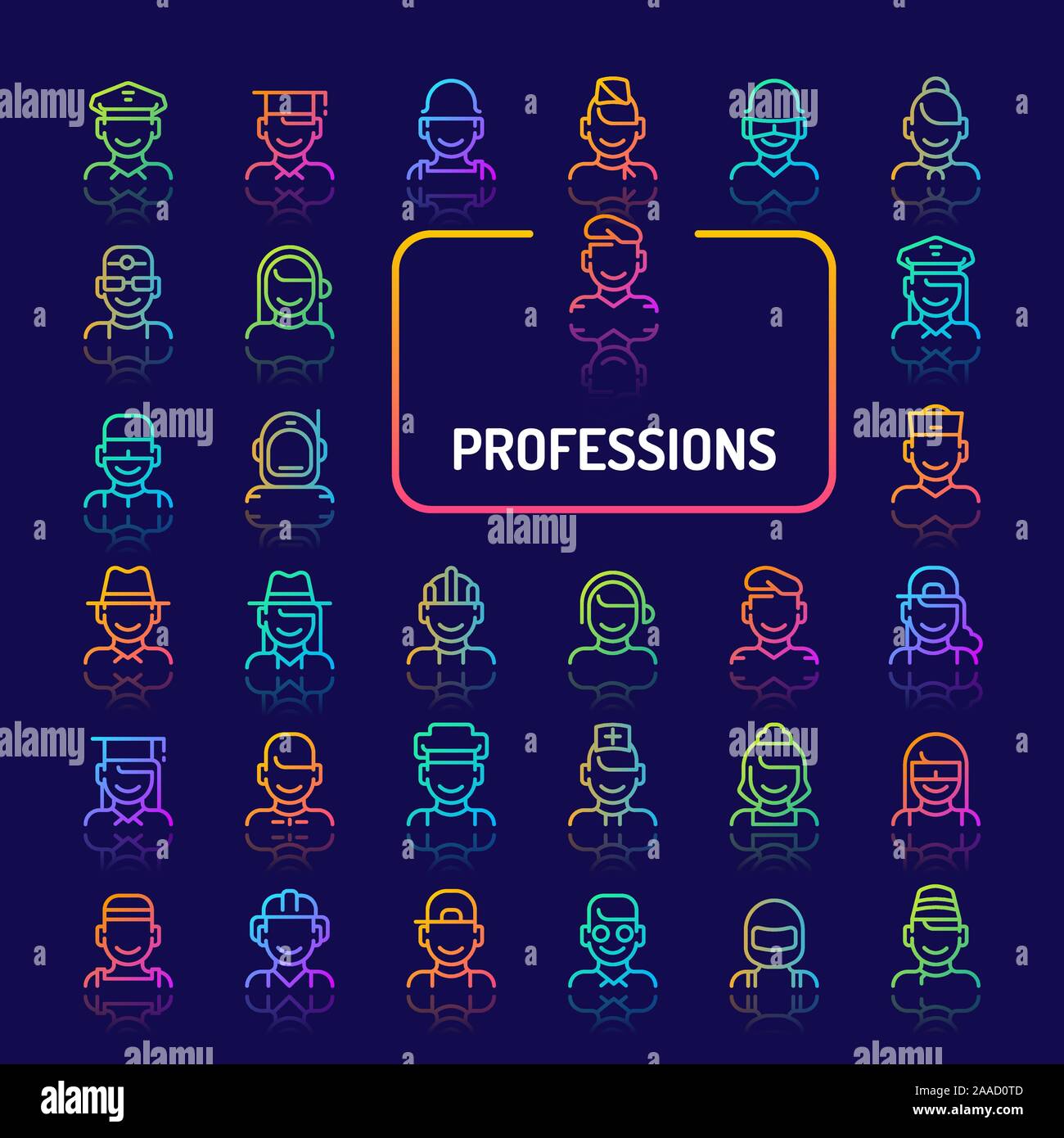 Simple gradient color icons isolated over dark background related to ...