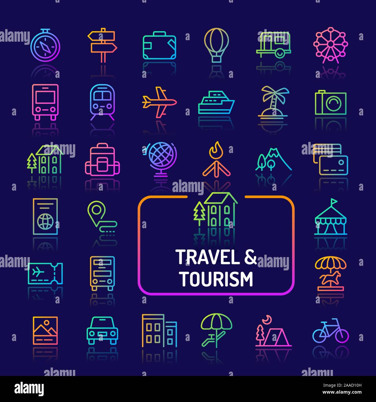 Simple gradient color icons isolated over dark background related to ...