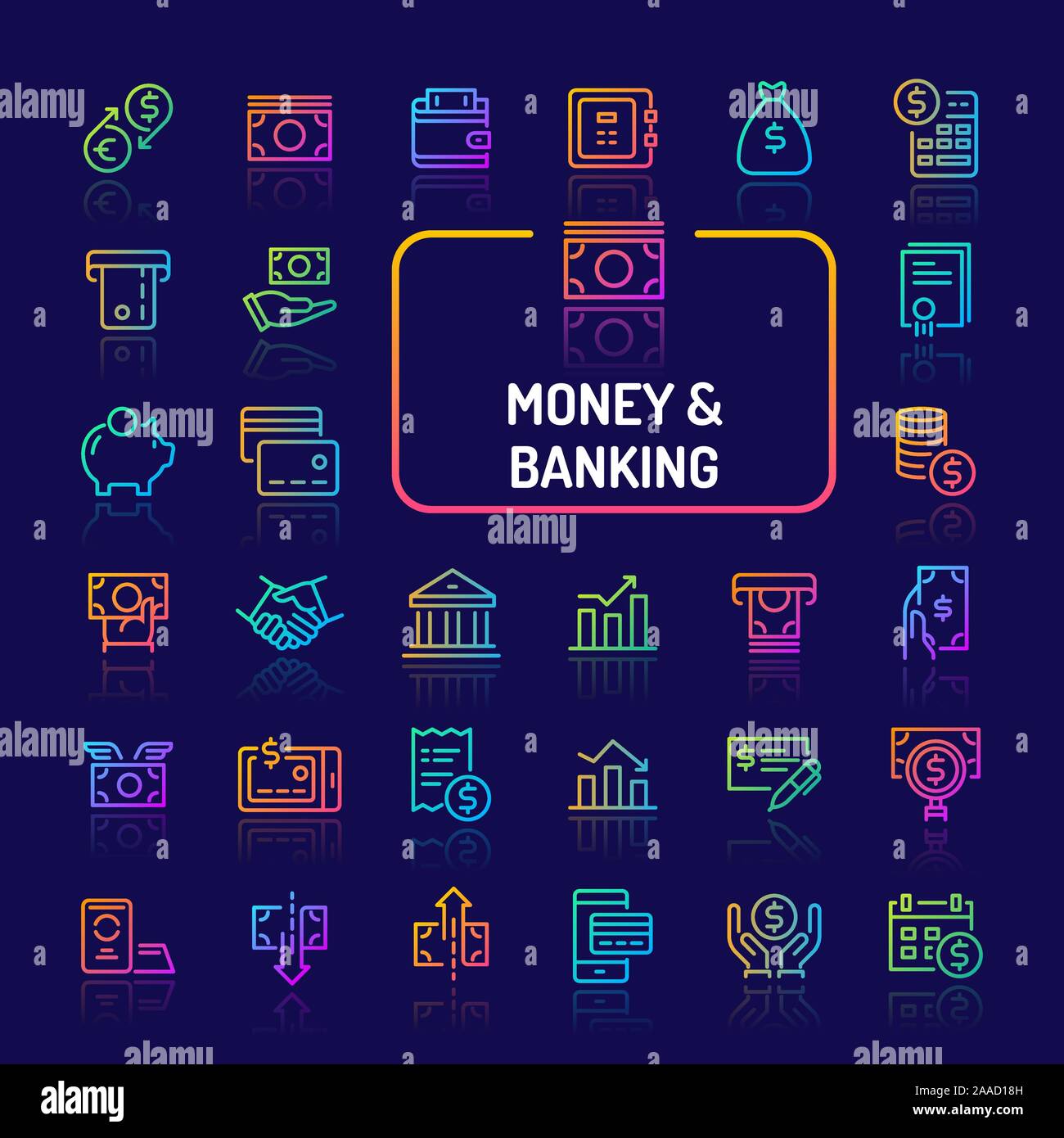 Simple gradient color icons isolated over dark background related to ...