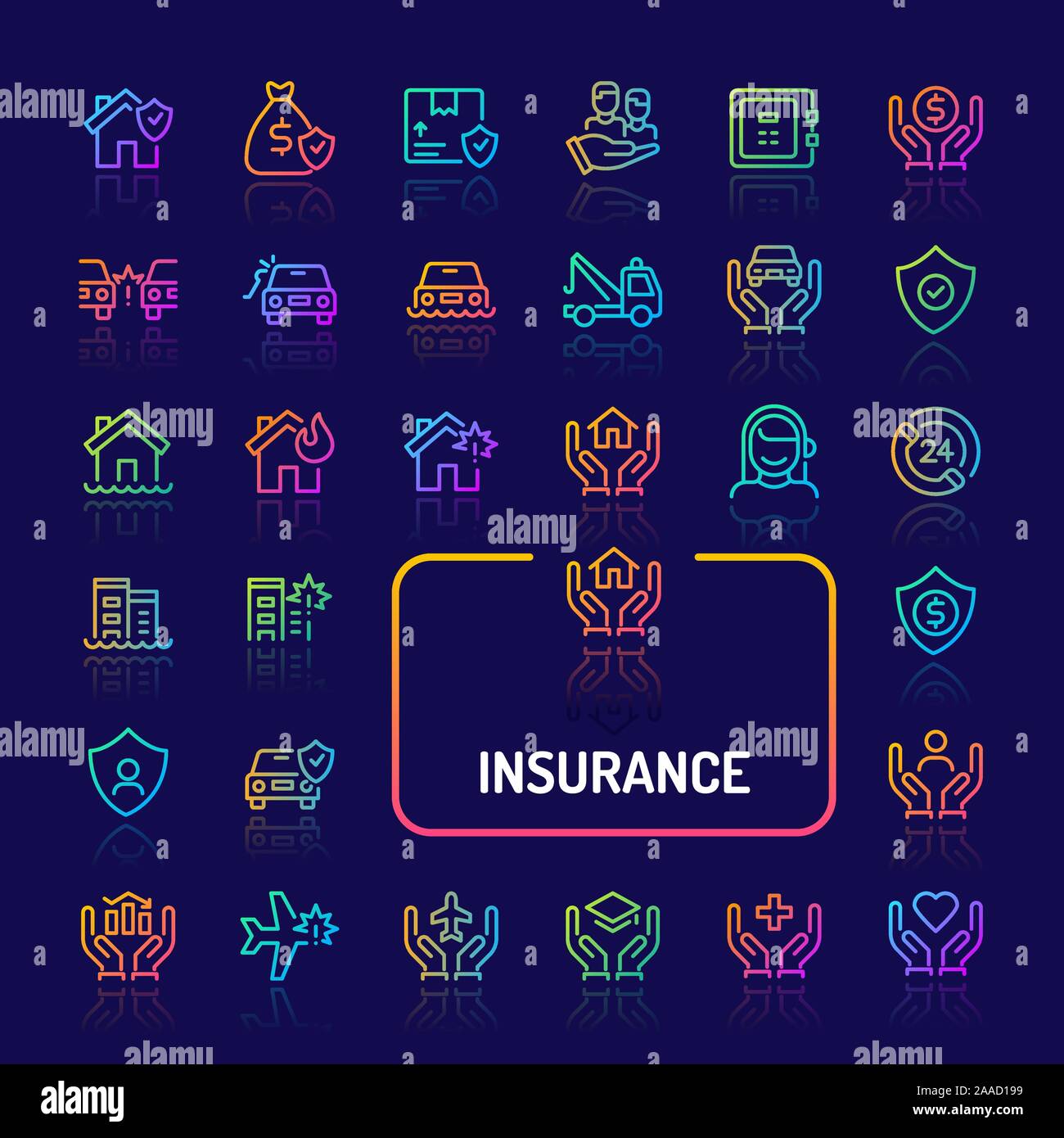 Simple gradient color icons isolated over dark background related to ...