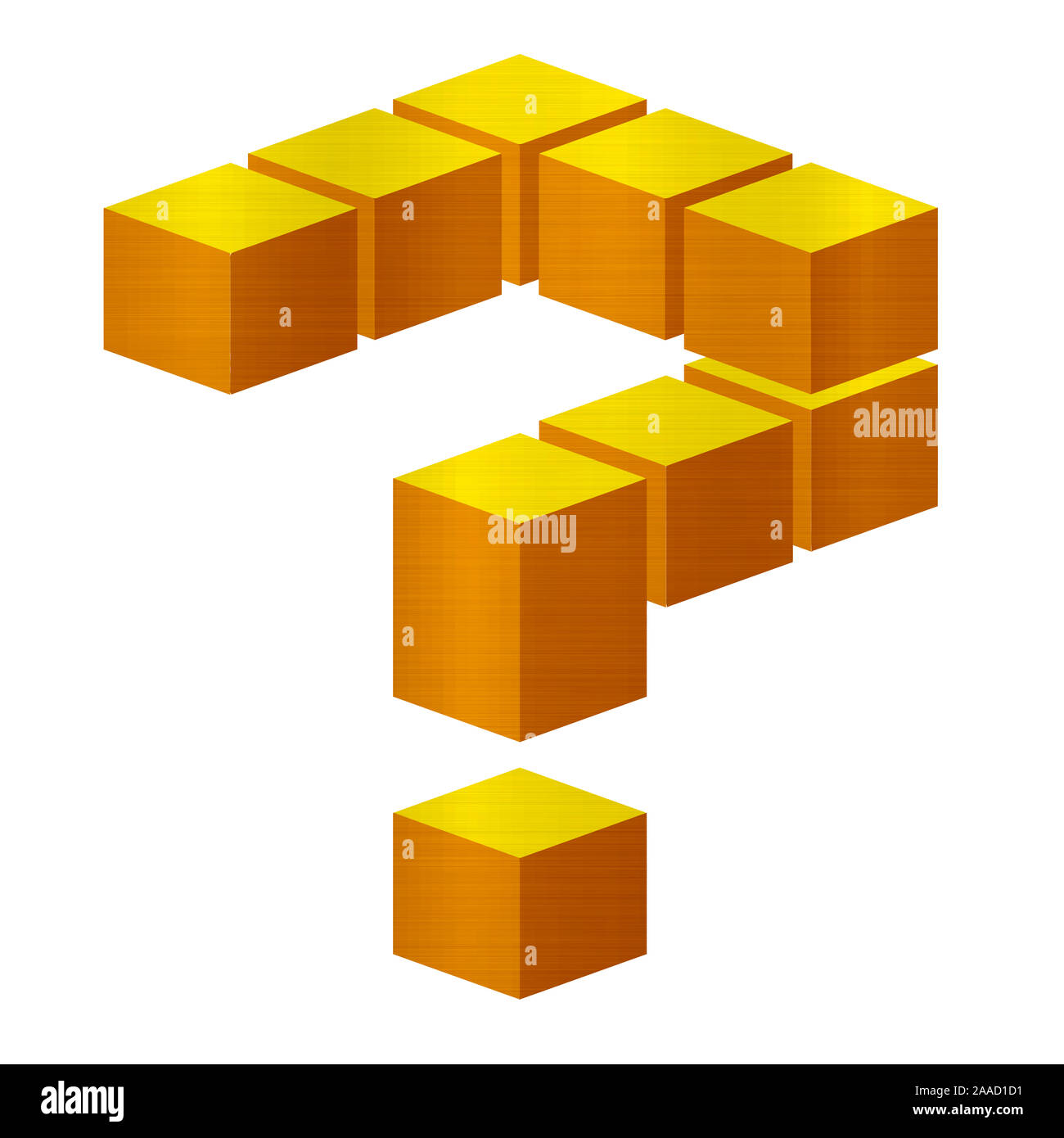 question blocks metallic golden cubes illustration Stock Photo - Alamy