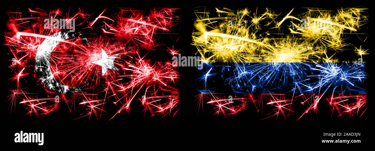 Turkey, Turkish vs Colombia, Colombian New Year celebration sparkling ...