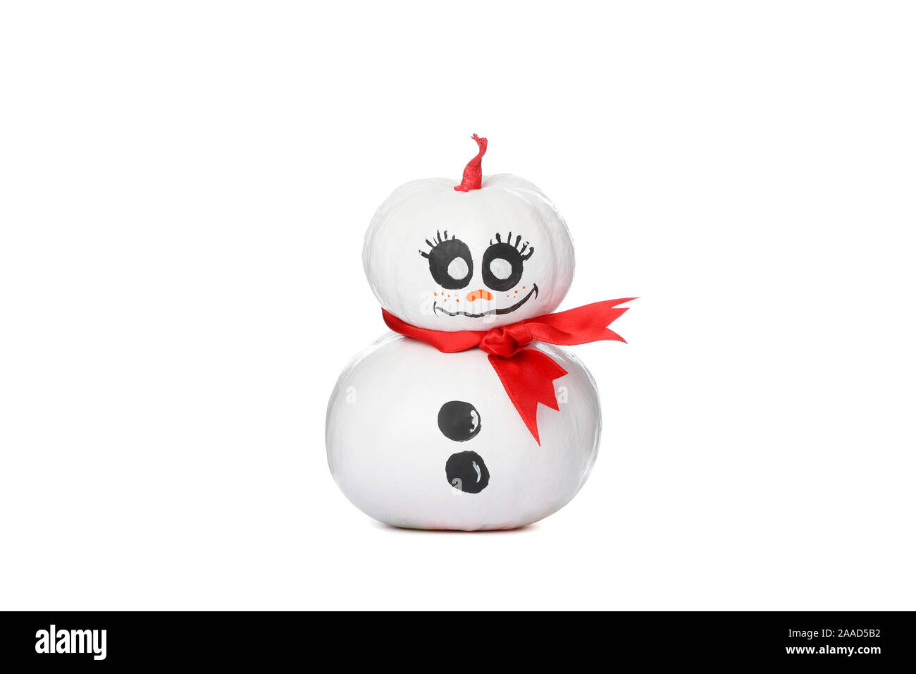 Cute snowman with red bow isolated on white background Stock Photo - Alamy