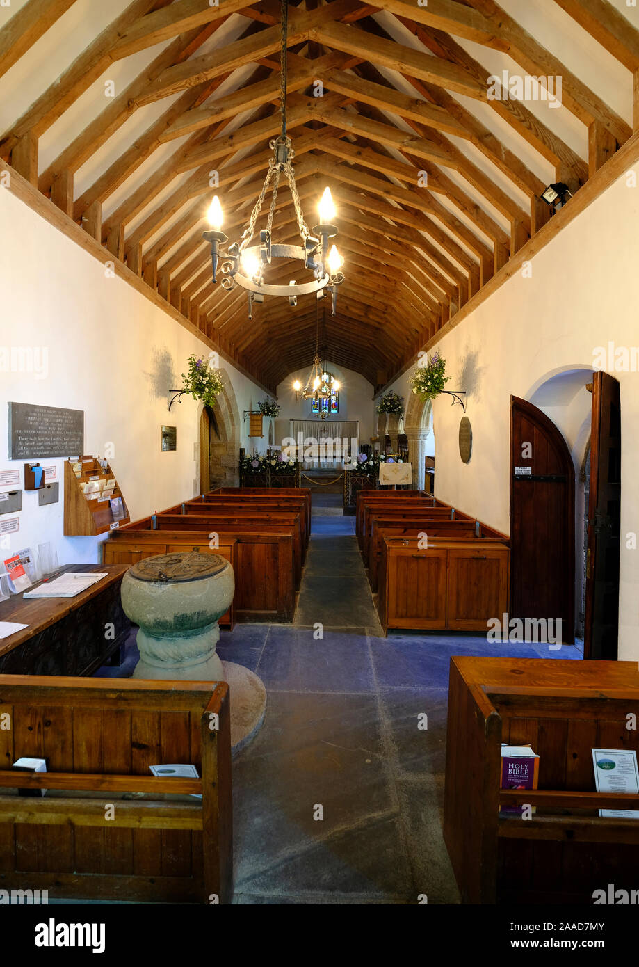 21 Jun 2018. Interior view of St Enodoc's Church, Trebetherick ...
