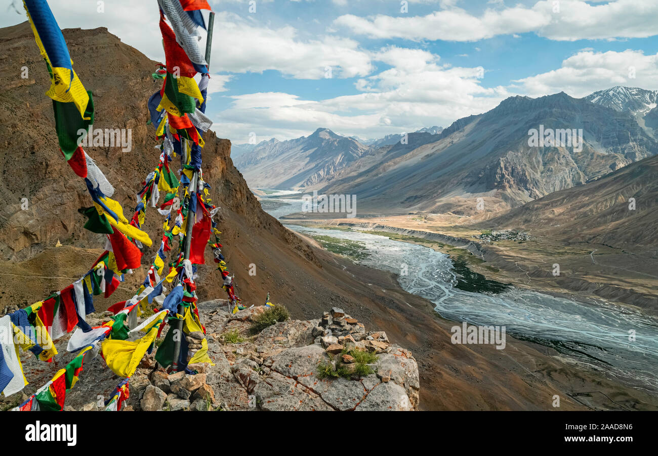 Kaza, Himachal Pradesh, India. The Spiti river meanders through the ...