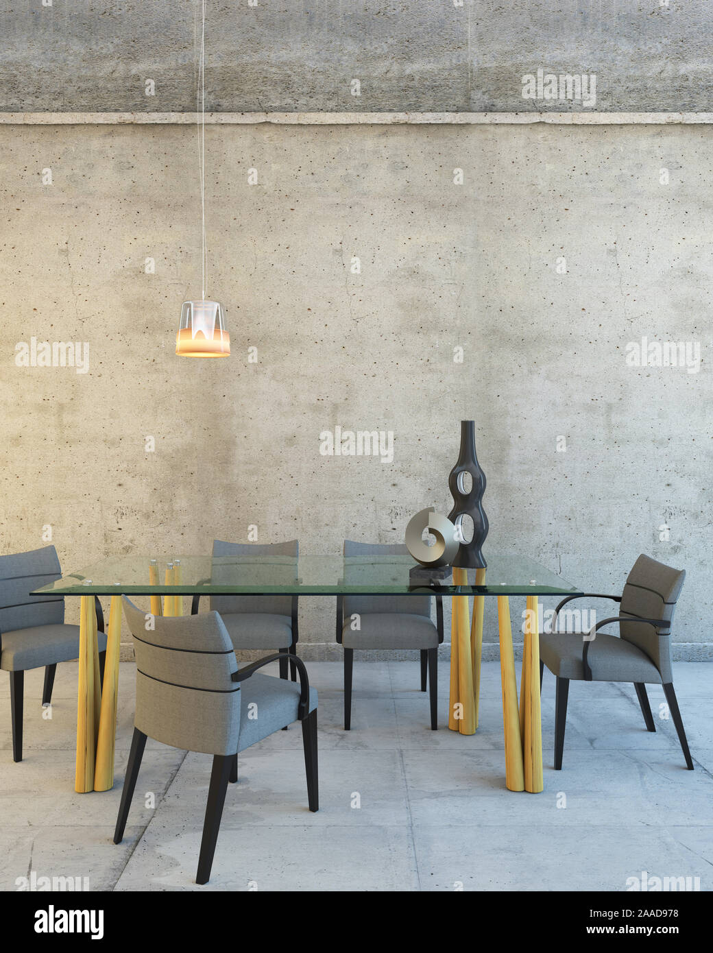 Glass Table In A Big Grey Rest Room Stock Photo - Alamy