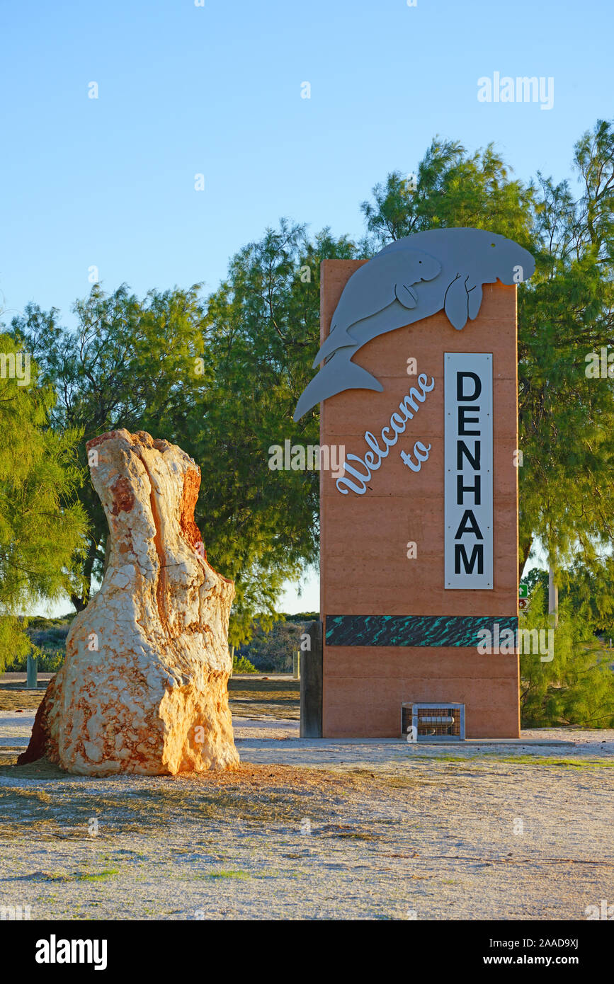 DENHAM, AUSTRALIA -7 JUL 2019- View of the town of Denham, Shark Bay ...