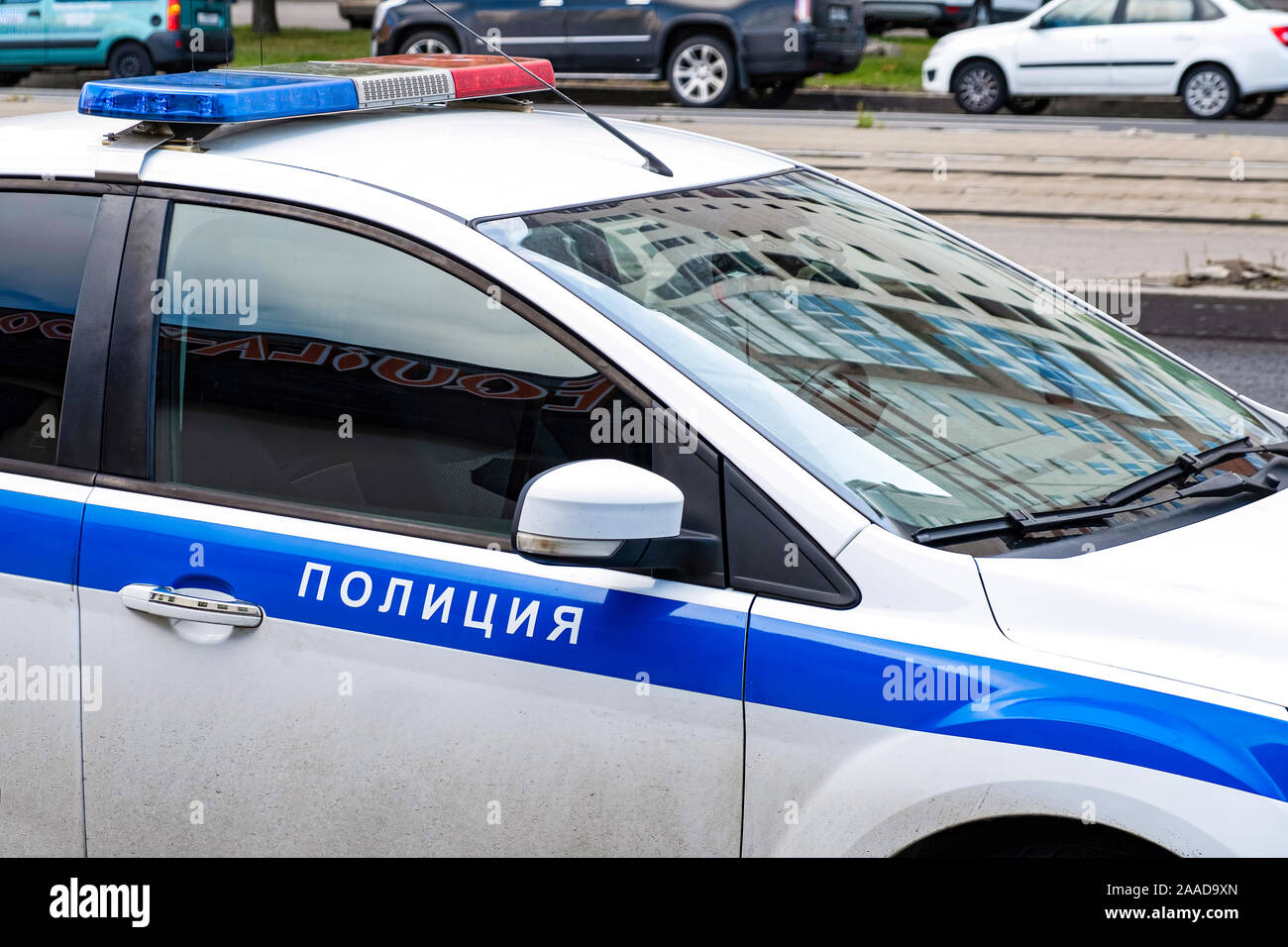 Police car. Russian patrol car, the inscription police Stock Photo - Alamy