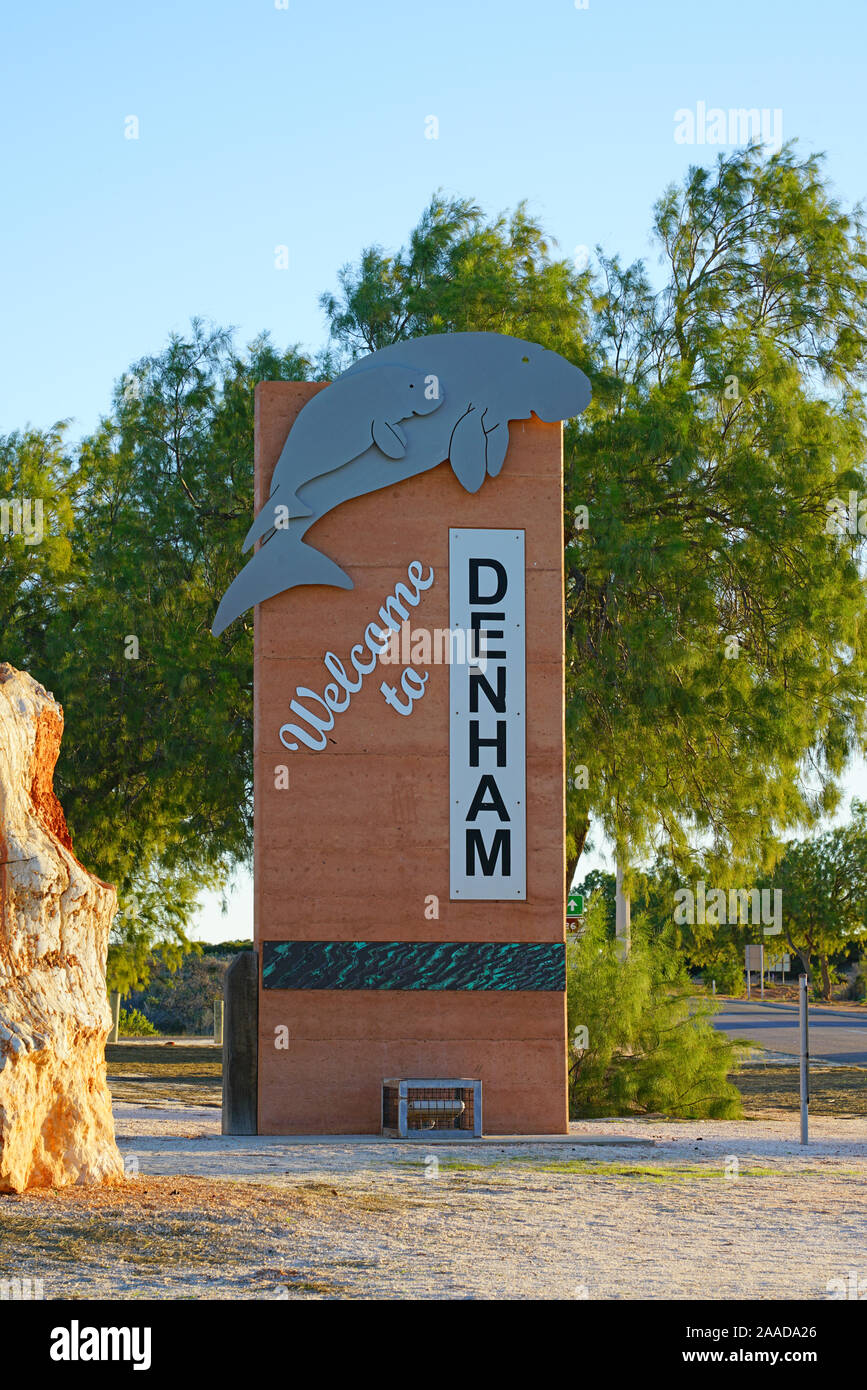DENHAM, AUSTRALIA -7 JUL 2019- View of the town of Denham, Shark Bay ...