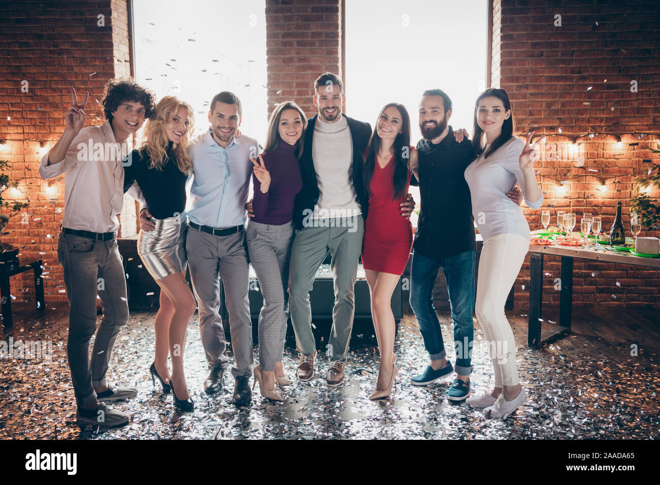 Full length body size photo of cheerful positive crowd of youngsters ...