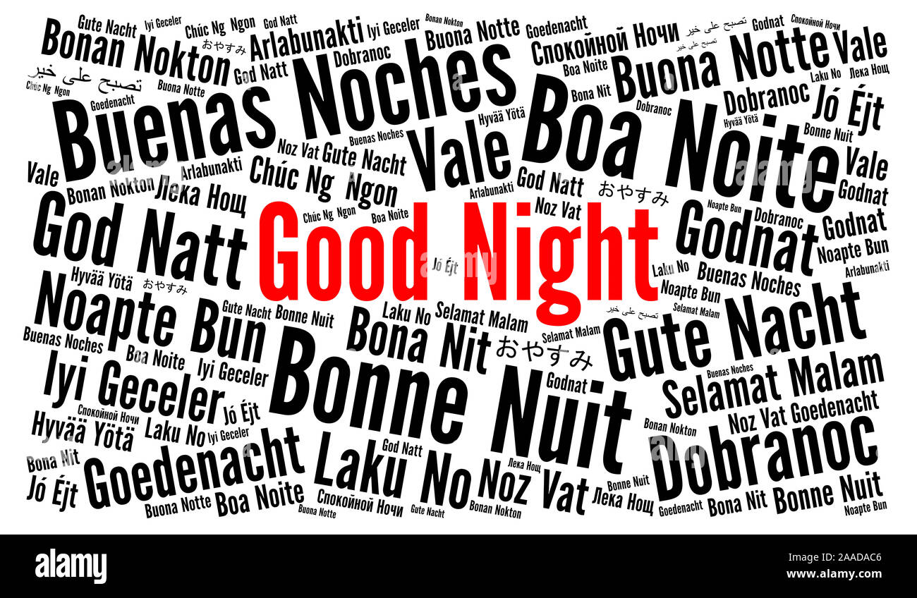 Good night word cloud in different languages Stock Photo - Alamy