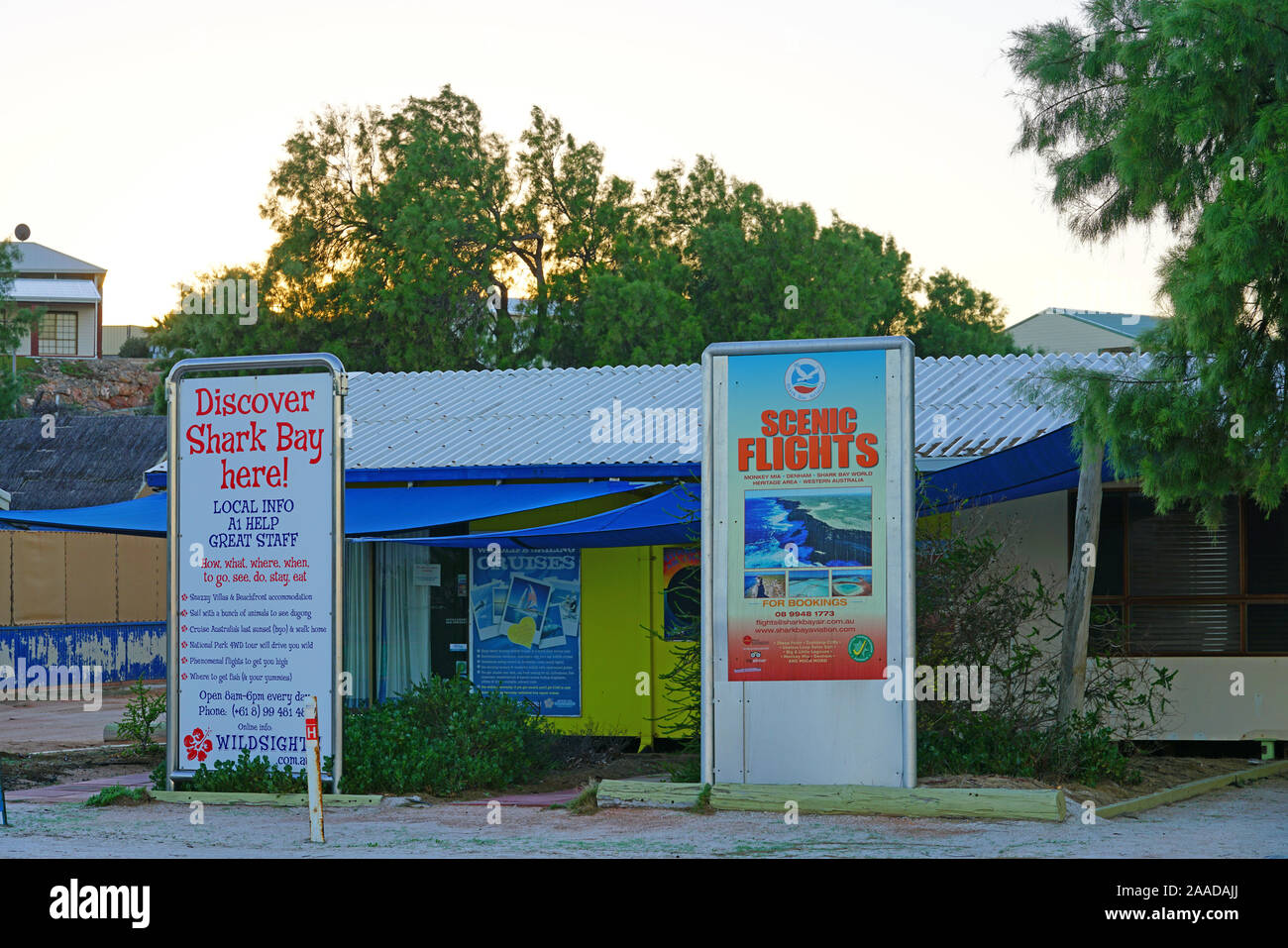 DENHAM, AUSTRALIA -7 JUL 2019- View of the town of Denham, Shark Bay ...