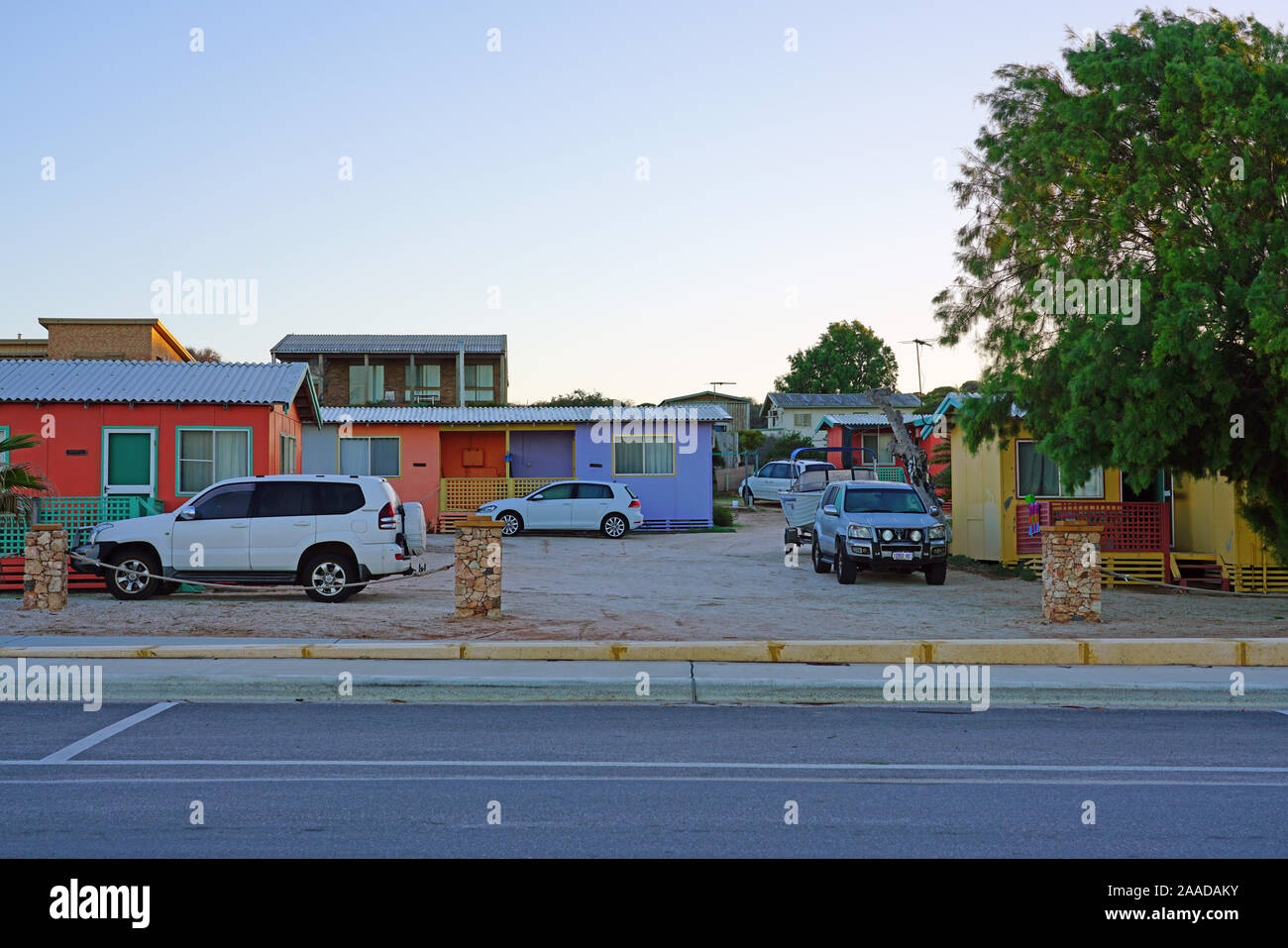 DENHAM, AUSTRALIA -7 JUL 2019- View of the town of Denham, Shark Bay ...