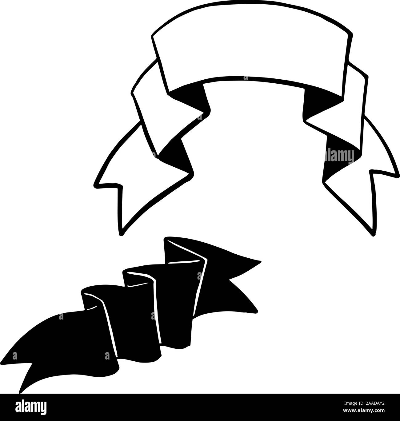 Vector Ribbons set. Black and white engraved ink art. Isolated ribbon ...