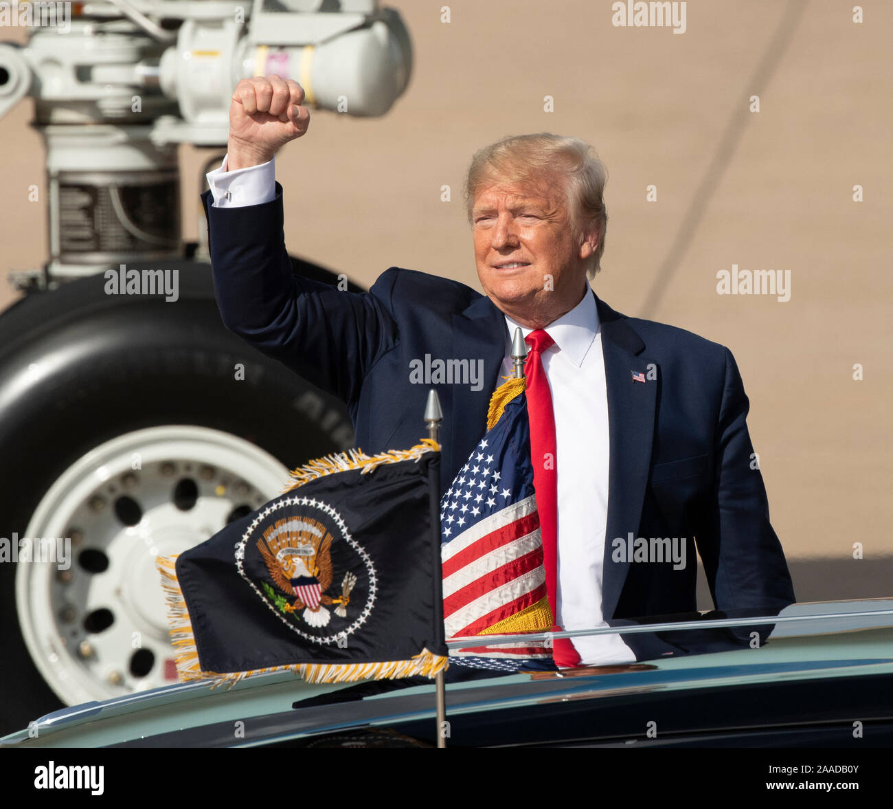 U.S. President Donald J. Trump acknowledges an invited crowd of ...