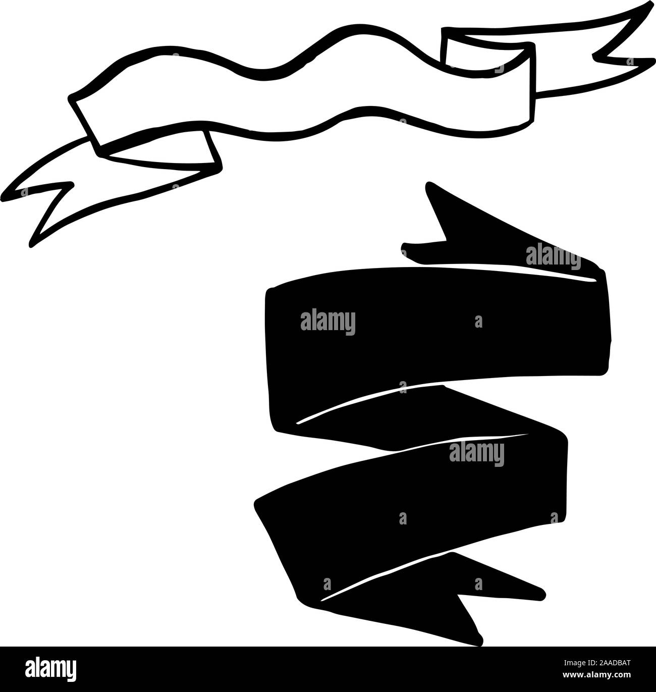 Vector Ribbons set. Black and white engraved ink art. Isolated ribbon ...