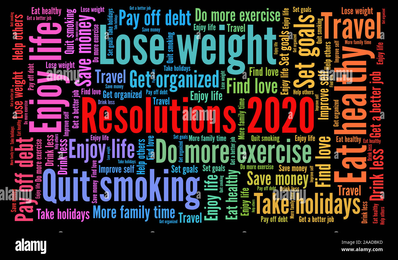 Resolutions 2020 word cloud concept Stock Photo - Alamy
