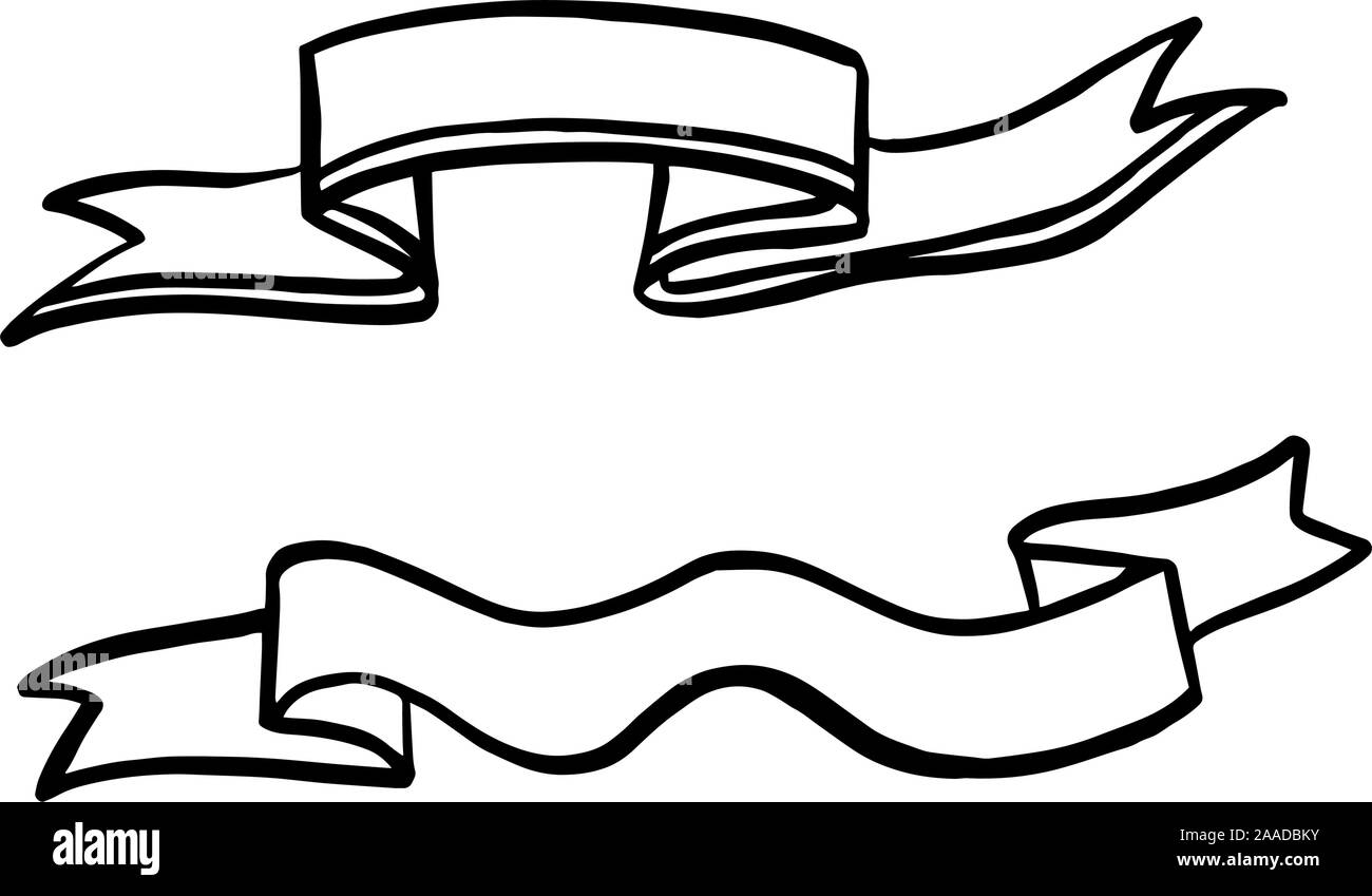 Vector Ribbons set. Black and white engraved ink art. Isolated ribbon ...