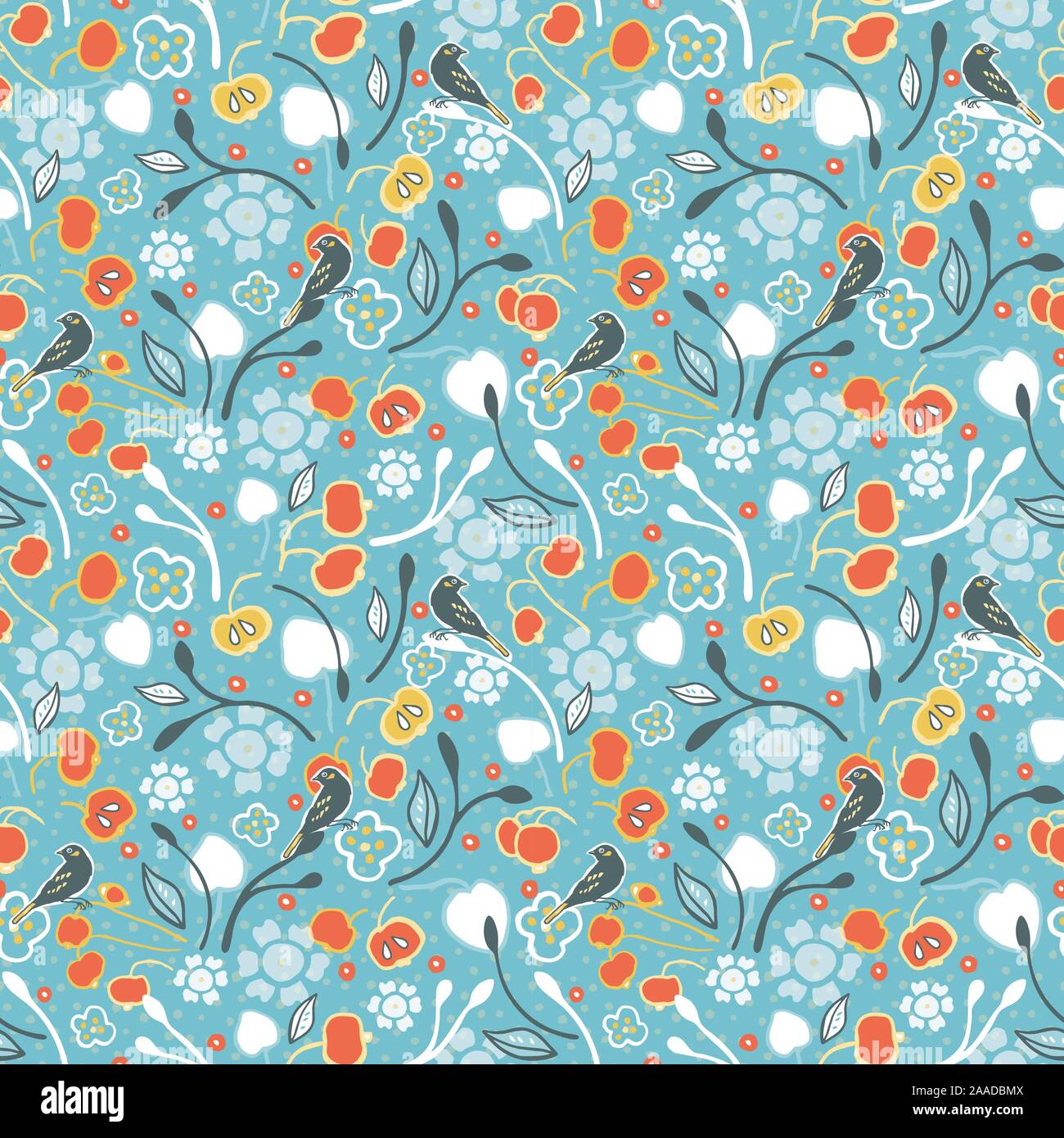 Blackbird on an apple tree Stock Vector Images - Alamy