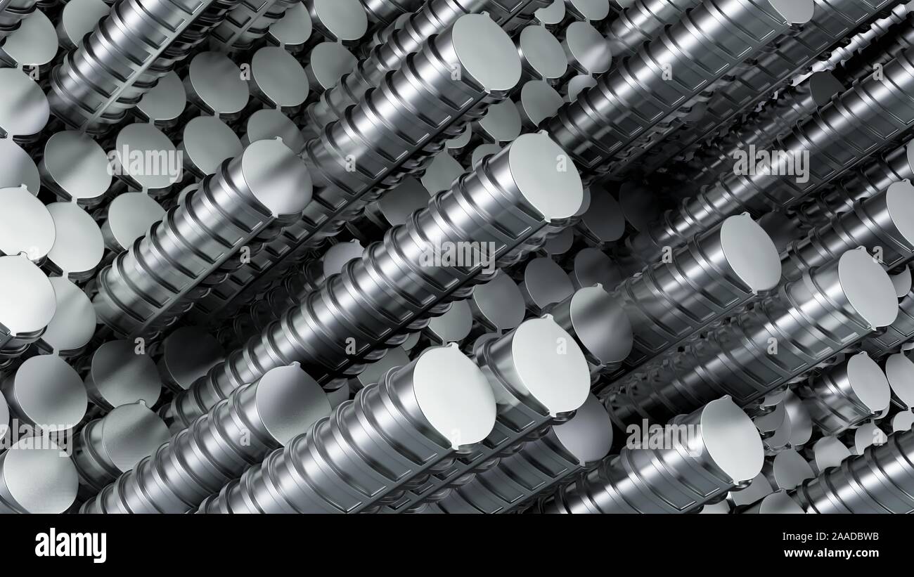 Stainless steel rods in rows. Randomly located. 3D illustration. Great ...