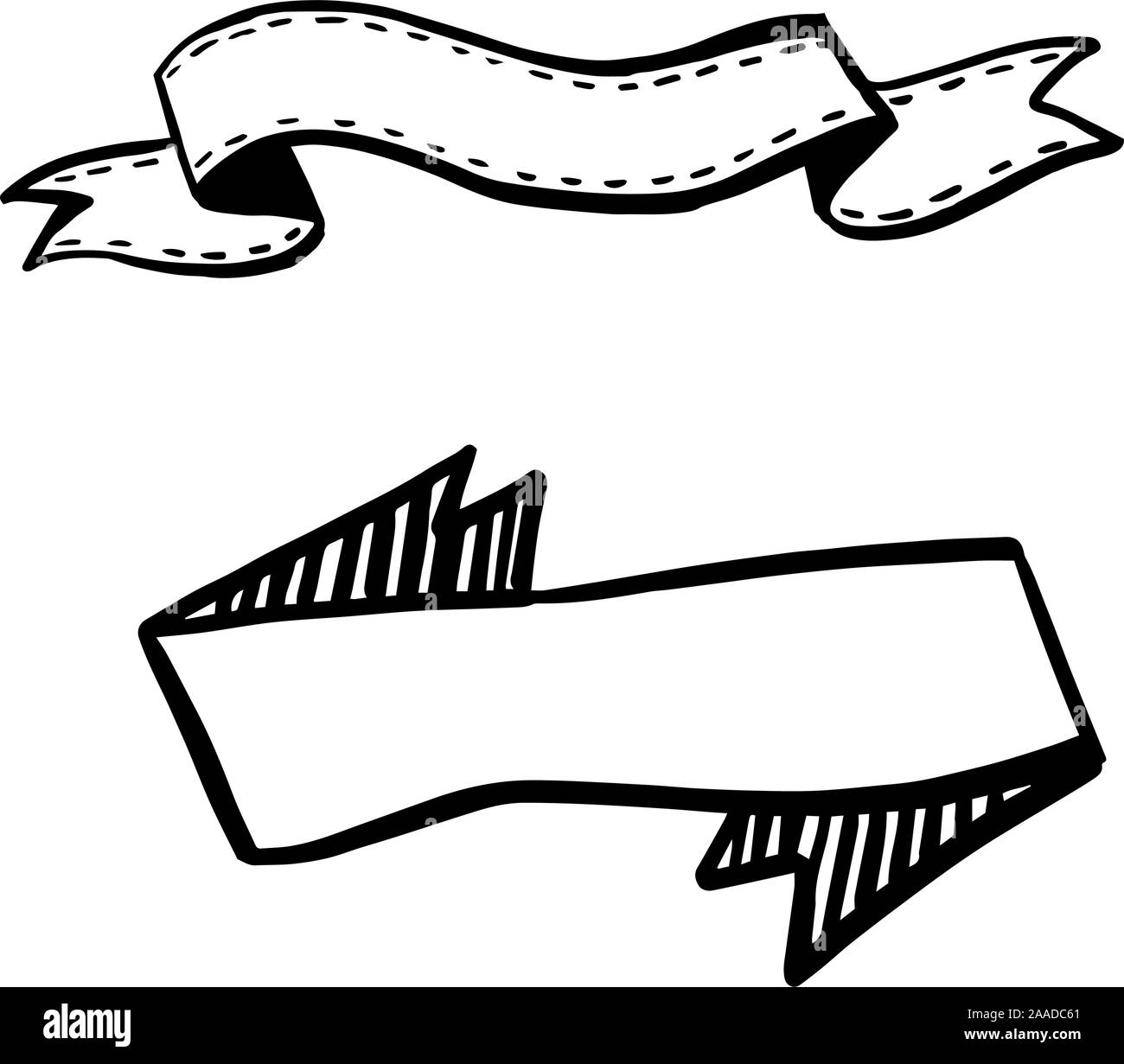 Vector Ribbons set. Black and white engraved ink art. Isolated ribbon ...