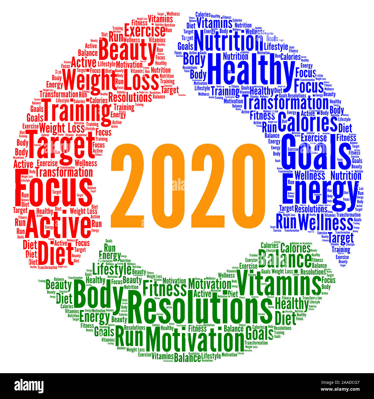 Healthy resolutions 2020 word cloud Stock Photo - Alamy