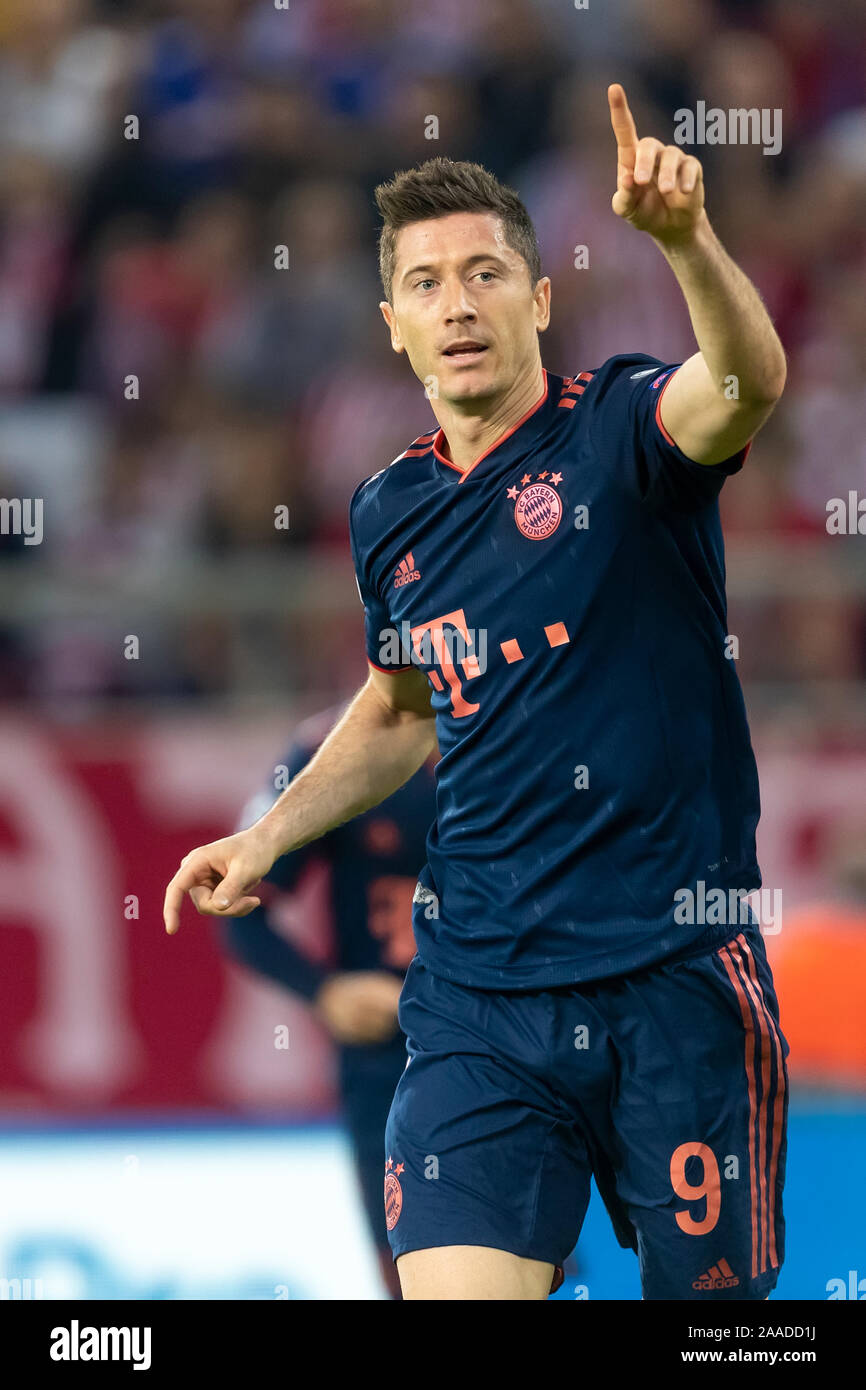 Piraeus, Greece - October 22, 2019: Player of Bayern Robert Lewandowski ...