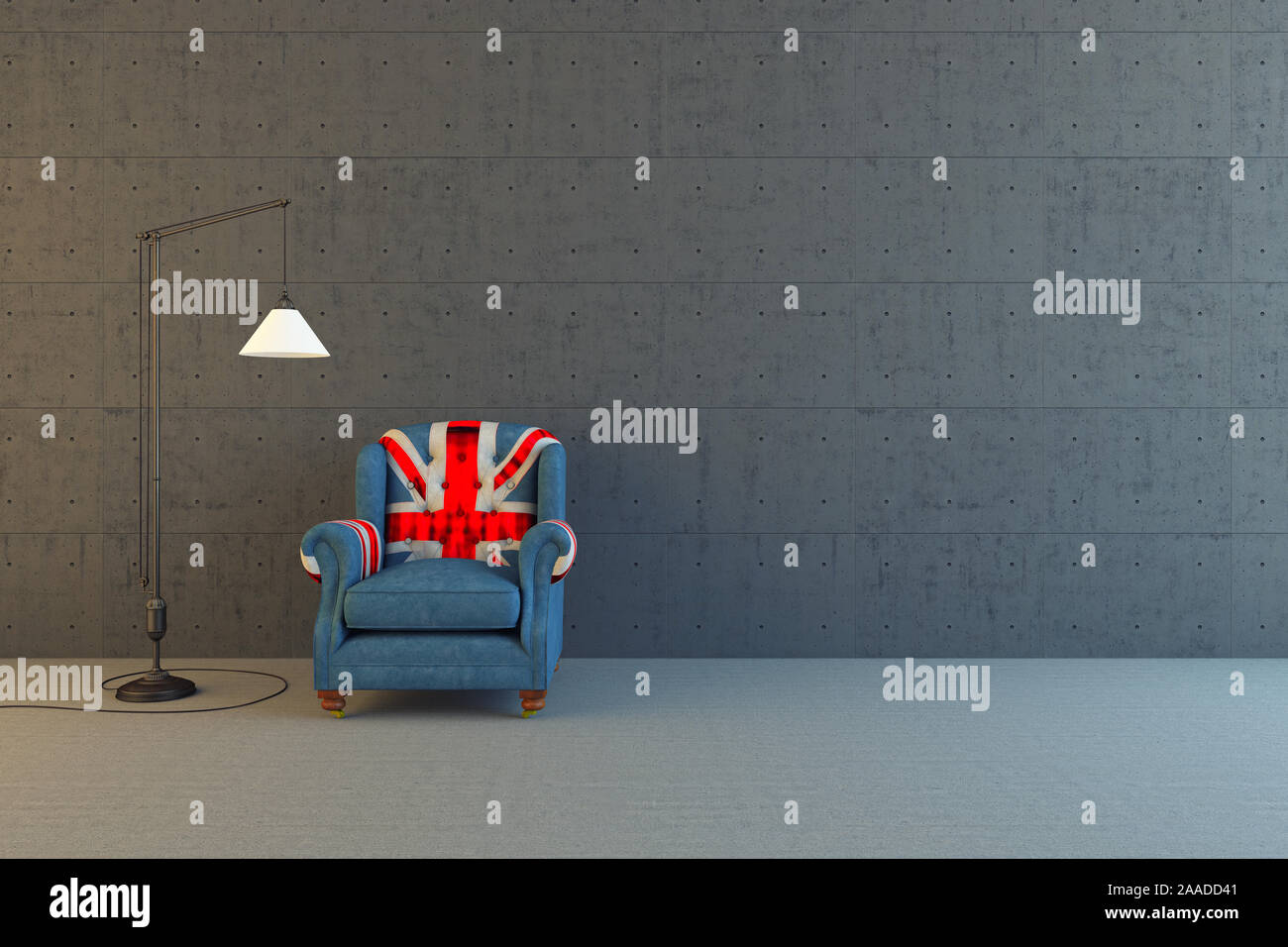 Union Jack chair in concrete room Stock Photo - Alamy