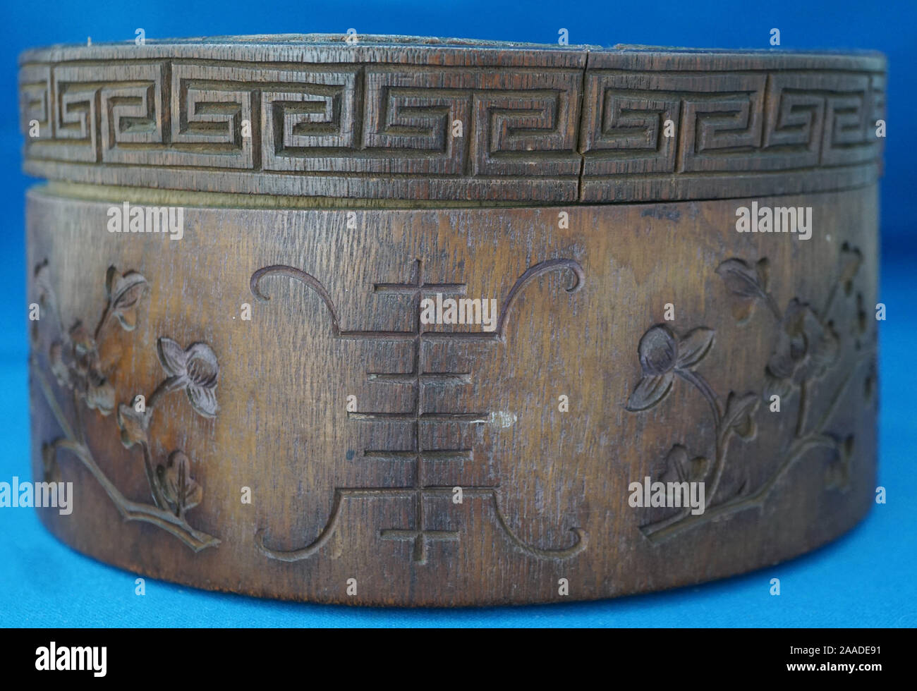 Antique Chinese Circular Carved Wooden Box Stock Photo - Alamy