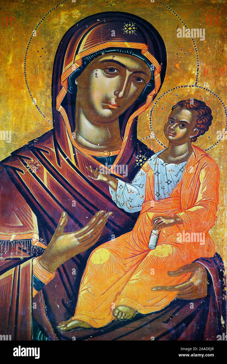 Jungfrau Maria mit Kind / Marienbild / Griechenland / Insel Rhodos Stock Photo - Alamy